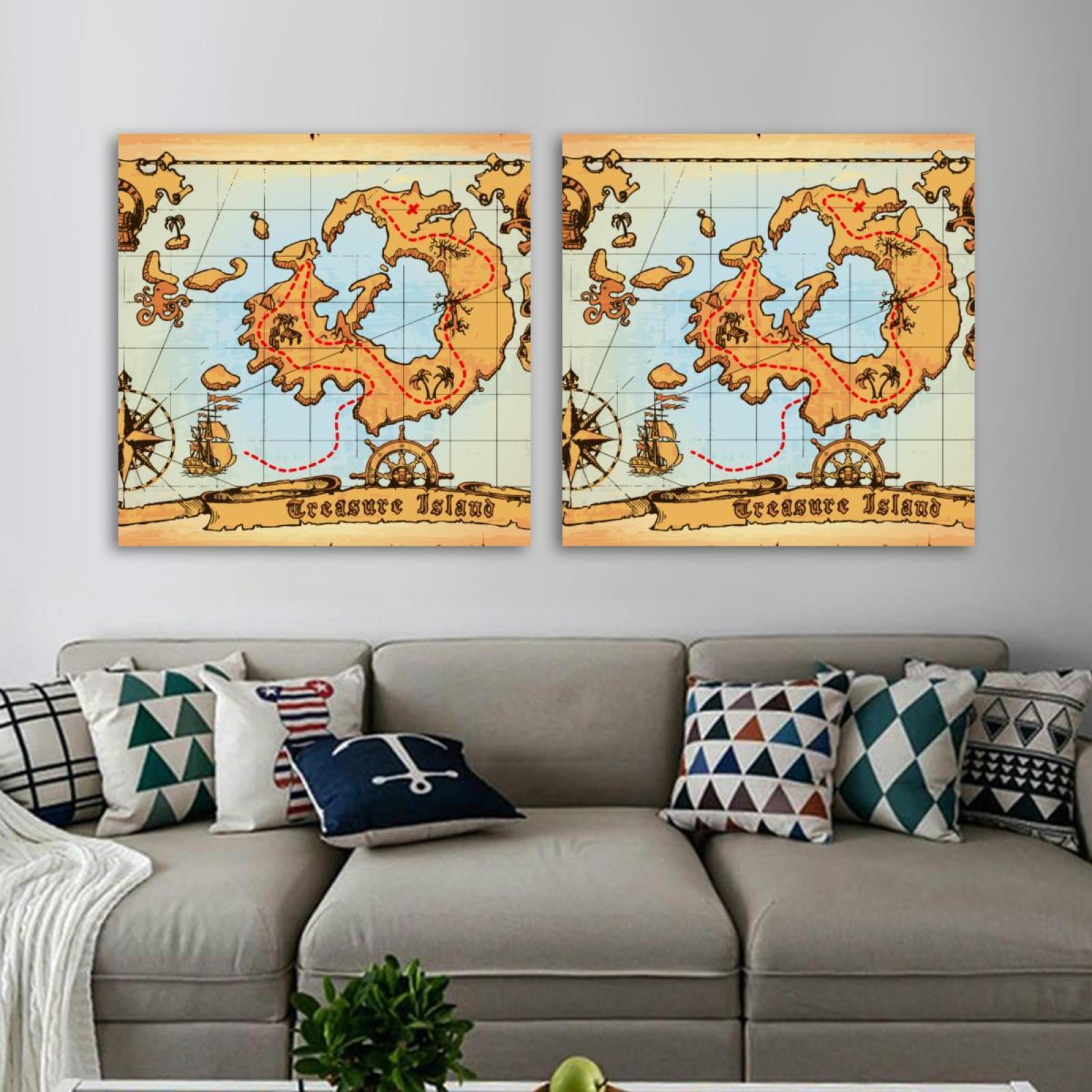 OWNSERIES Old Pirate Map Pattern 2PC Canvas Wall Art Paintings for ...