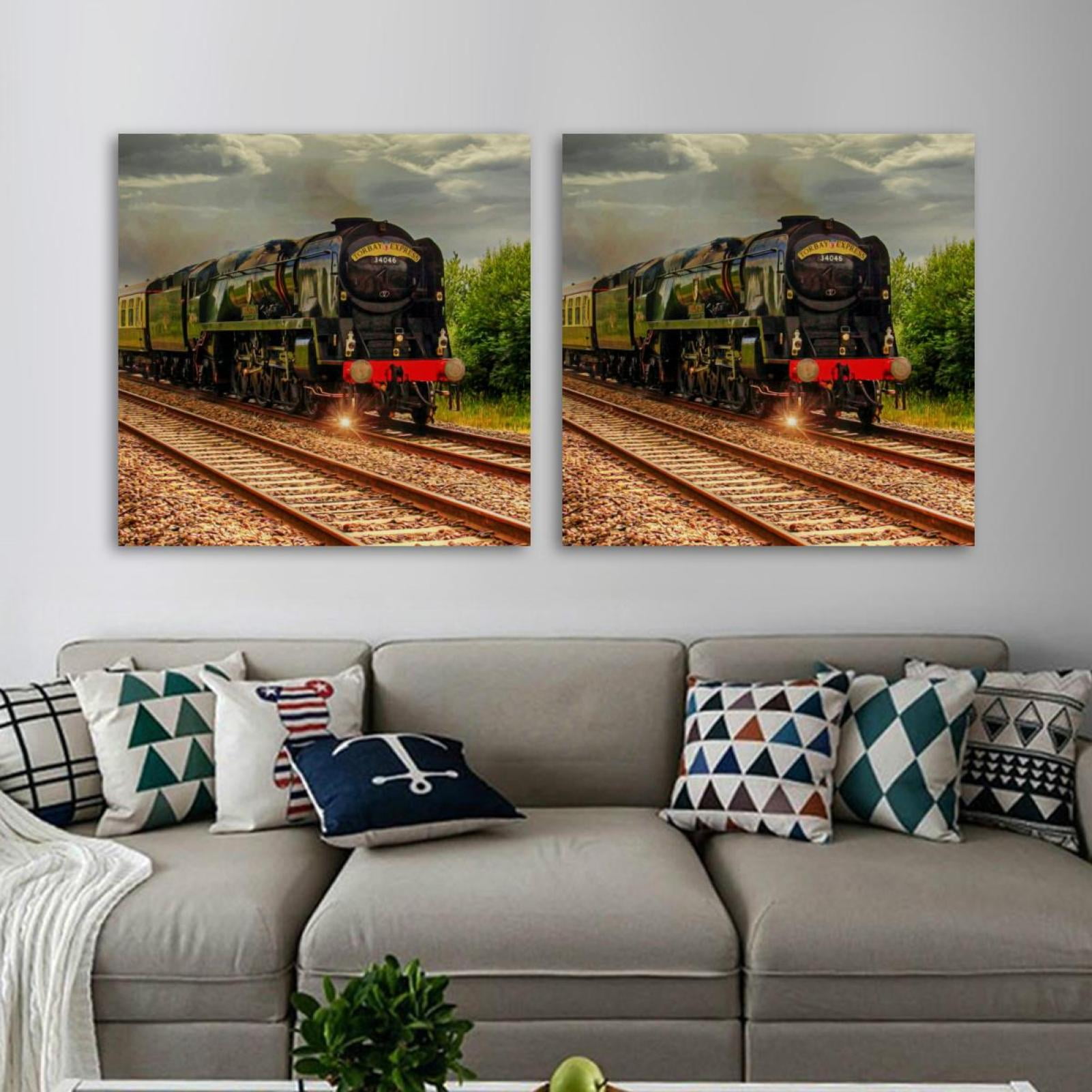 OWNSERIES Old Train Steam Locomotive Pattern 2PC Canvas Wall Art ...
