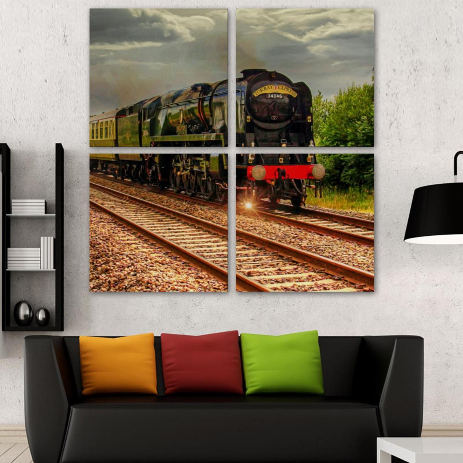 OWNSERIES Old Train Steam Locomotive Pattern 4PC Frameless Canvas Wall ...