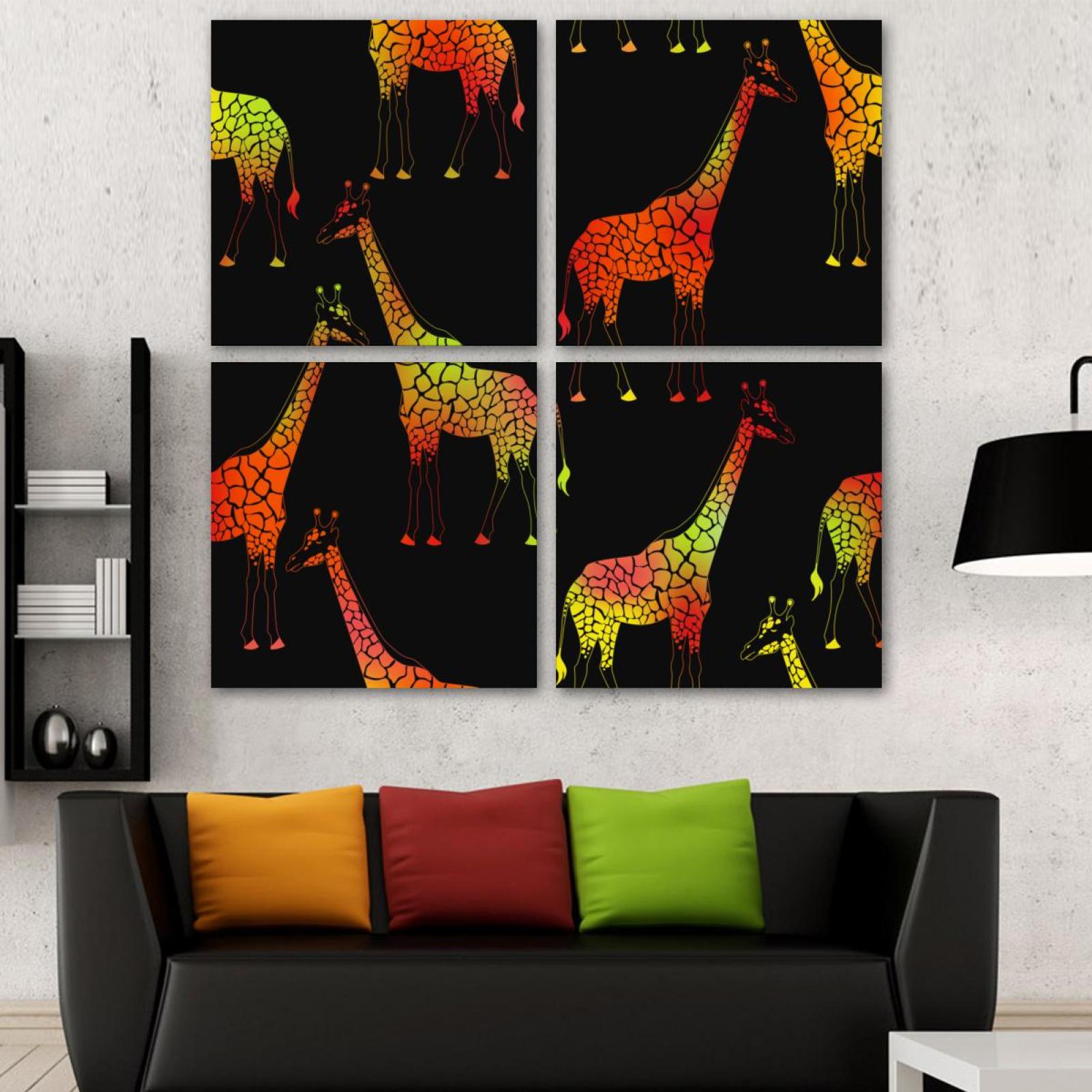 OWNSERIES Orange Yellow Giraffes Pattern Black Pattern 4PC Frameless ...