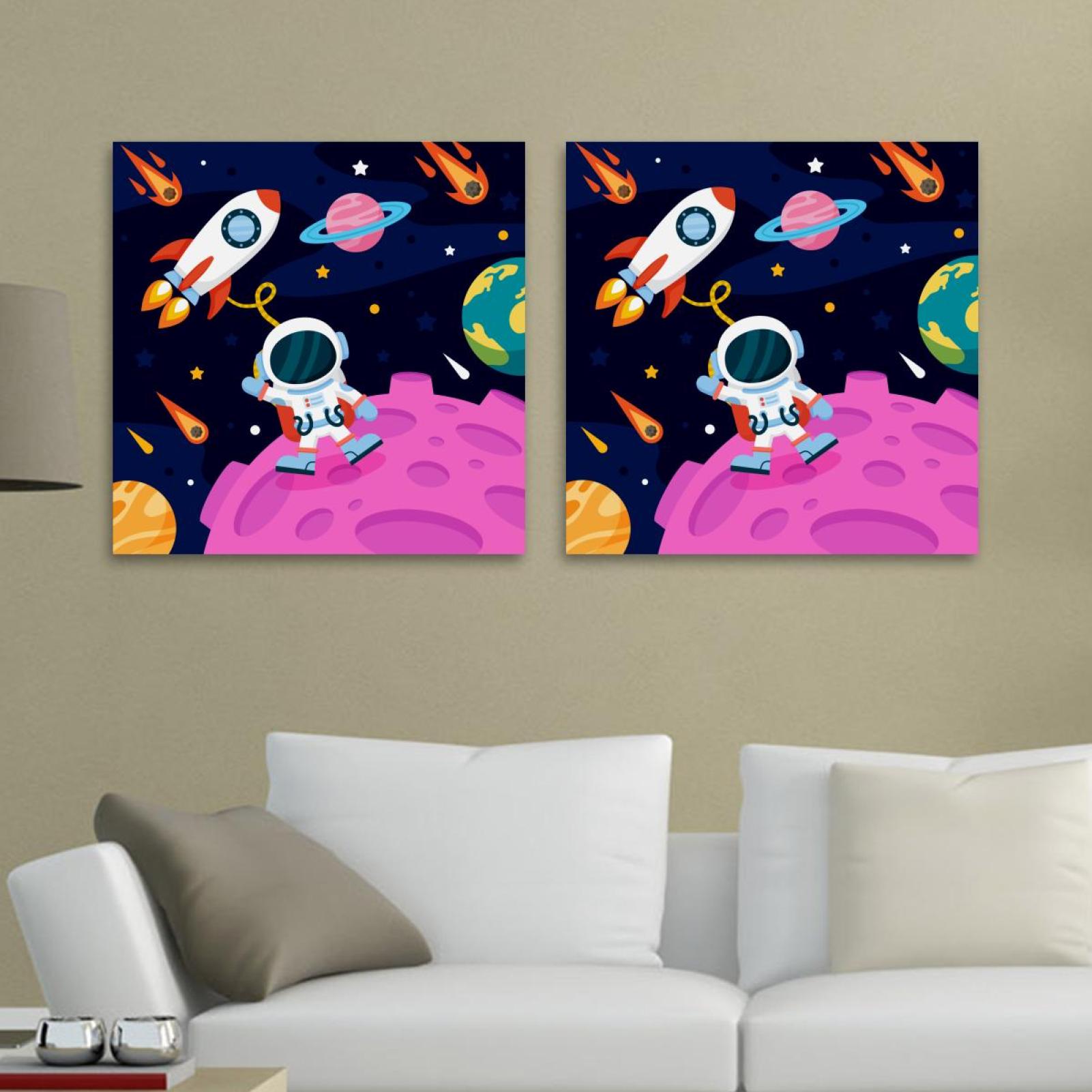 OWNSERIES Outer Space Planet Rocket Alien Earth Pattern 2PC Canvas Wall ...