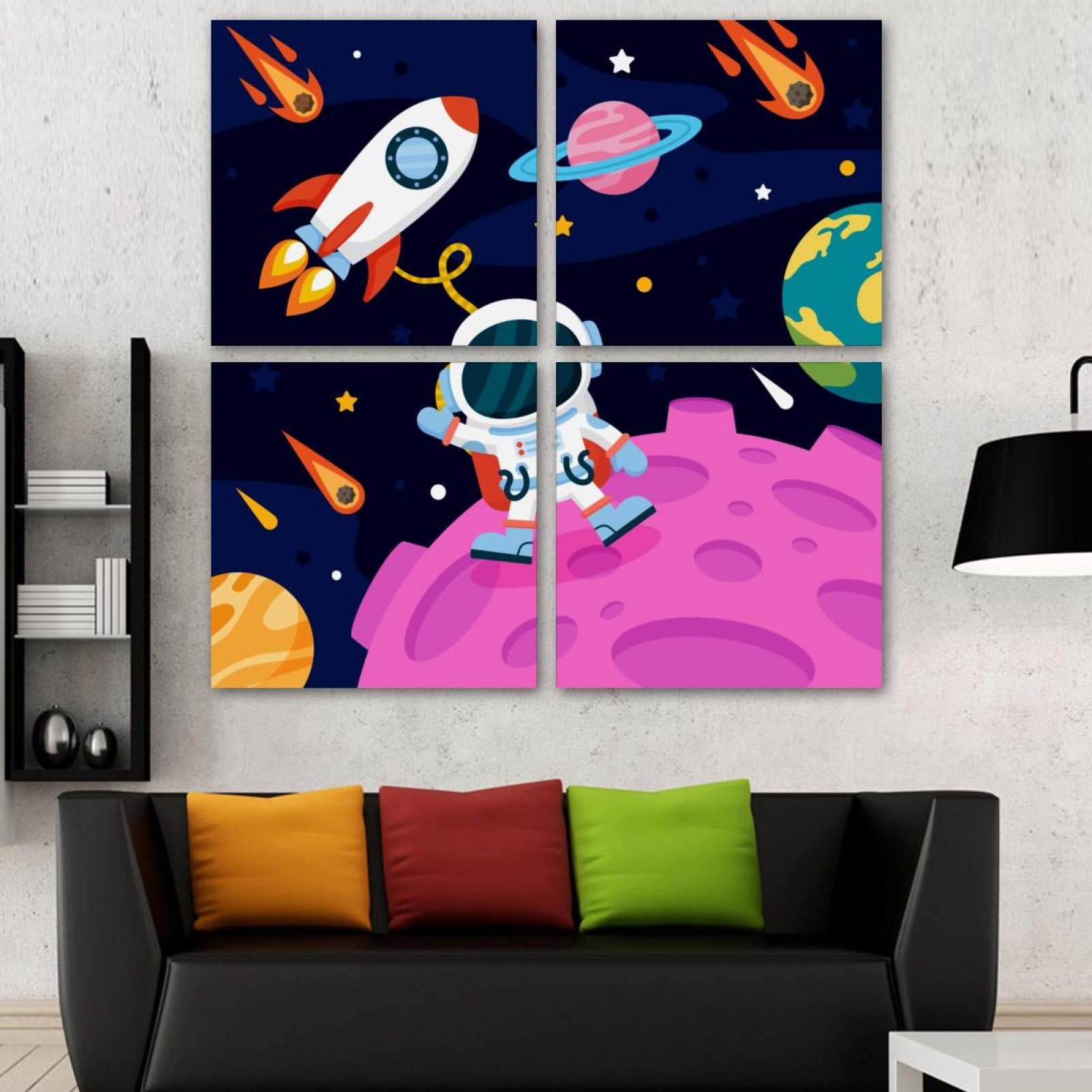 OWNSERIES Outer Space Planet Rocket Alien Earth Pattern 4PC Frameless ...