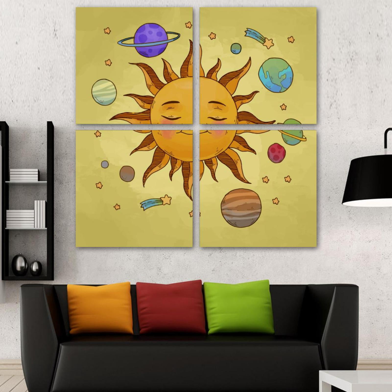 OWNSERIES Outer Space Planets with Stars Pattern 4PC Frameless Canvas ...