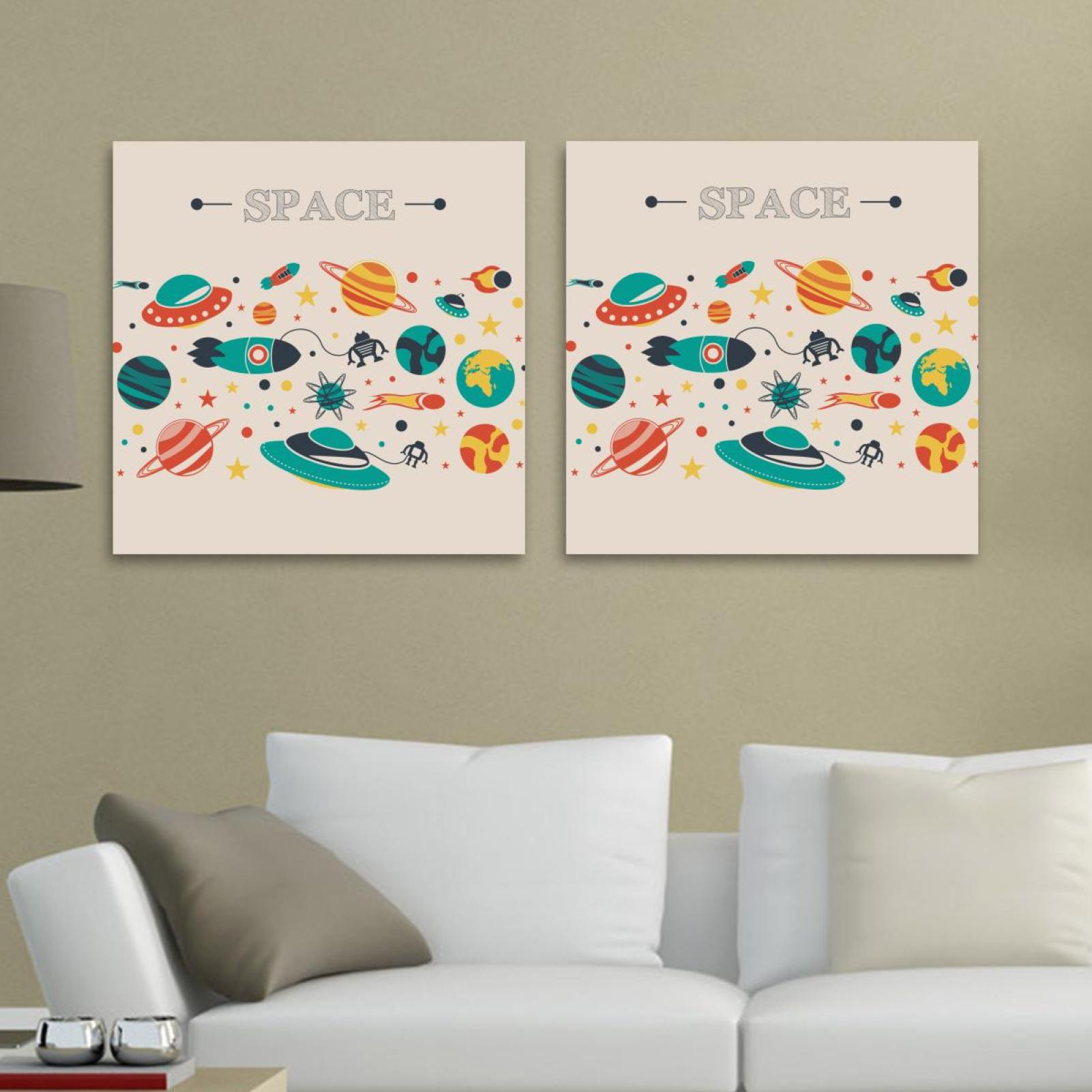 OWNSERIES Outer Space Rocket Planets Robet Pattern 2PC Canvas Wall Art ...