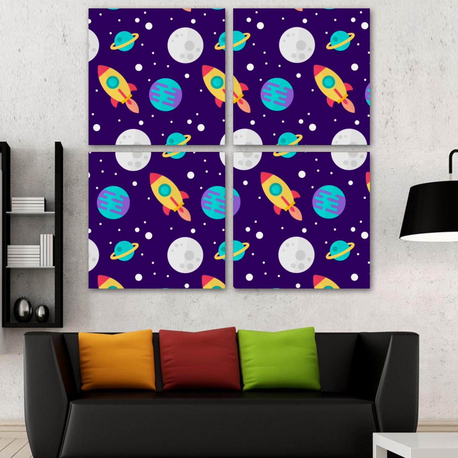 OWNSERIES Outer Space Rockets Planets Pattern Pattern 4PC Frameless ...