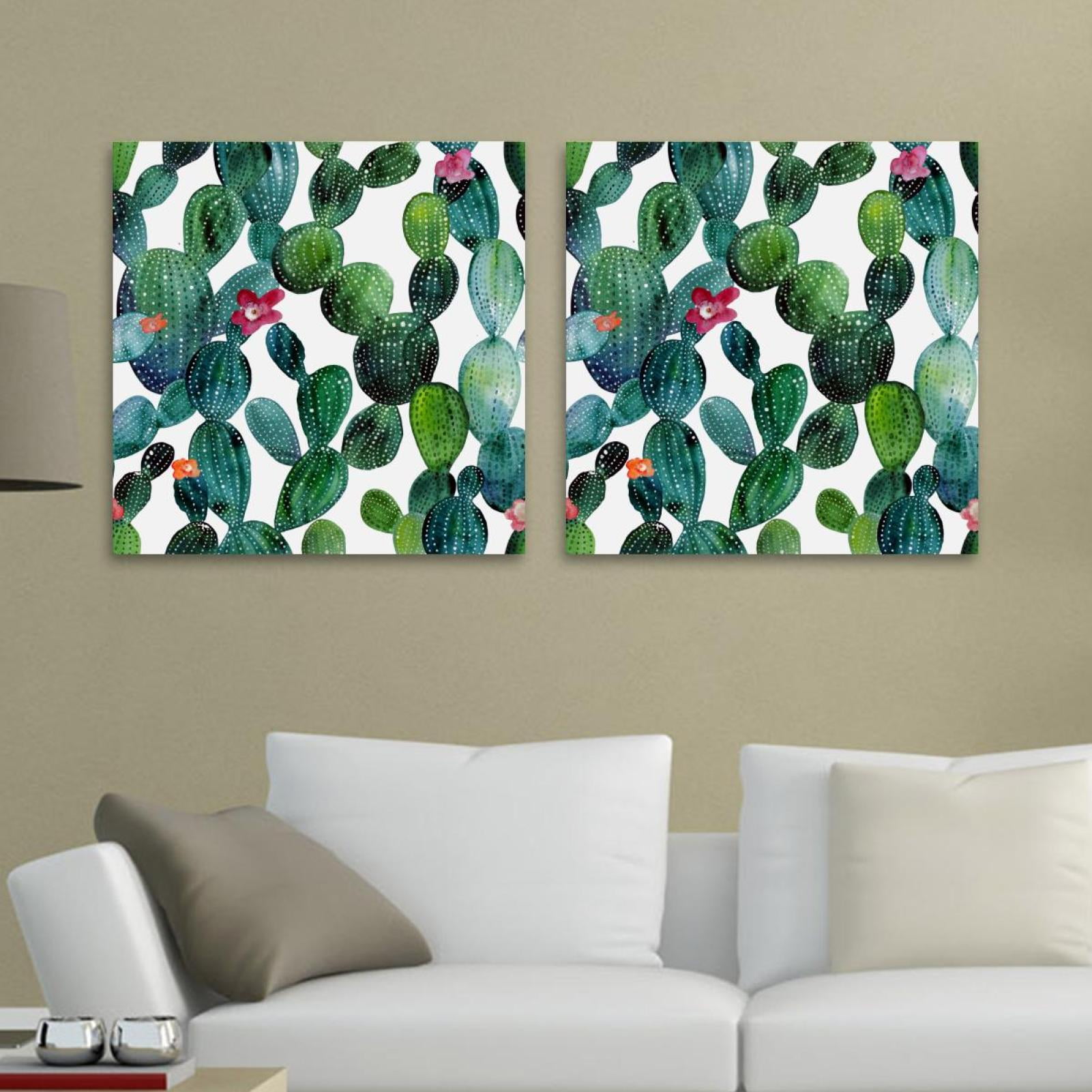 OWNSERIES Painted Watercolor Cactus Bloomming Floral Pattern 2PC Canvas ...