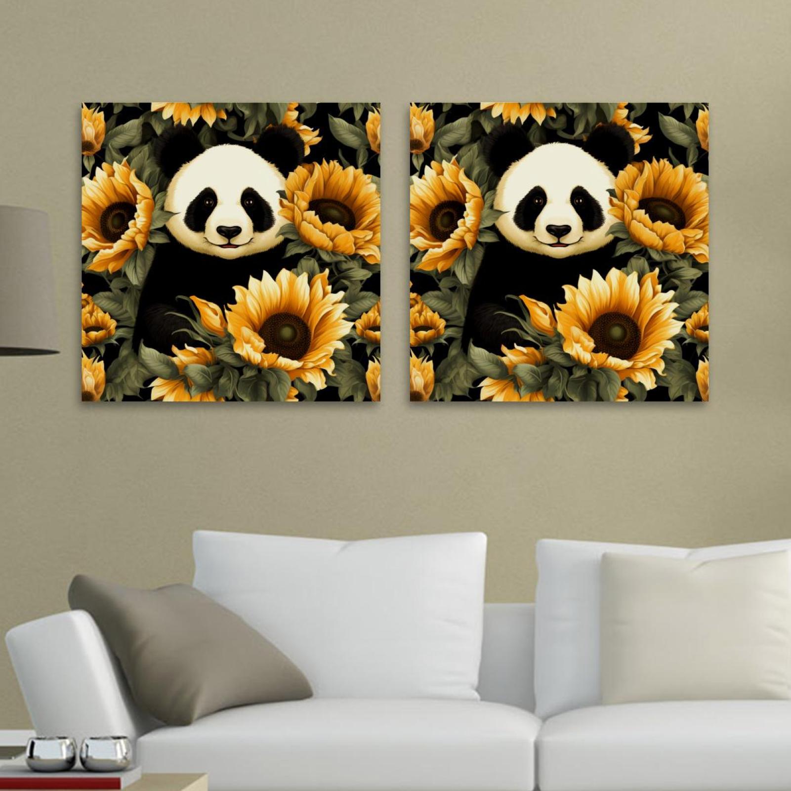 OWNSERIES Panda Among Sunflowers Pattern 2PC Canvas Wall Art Paintings ...