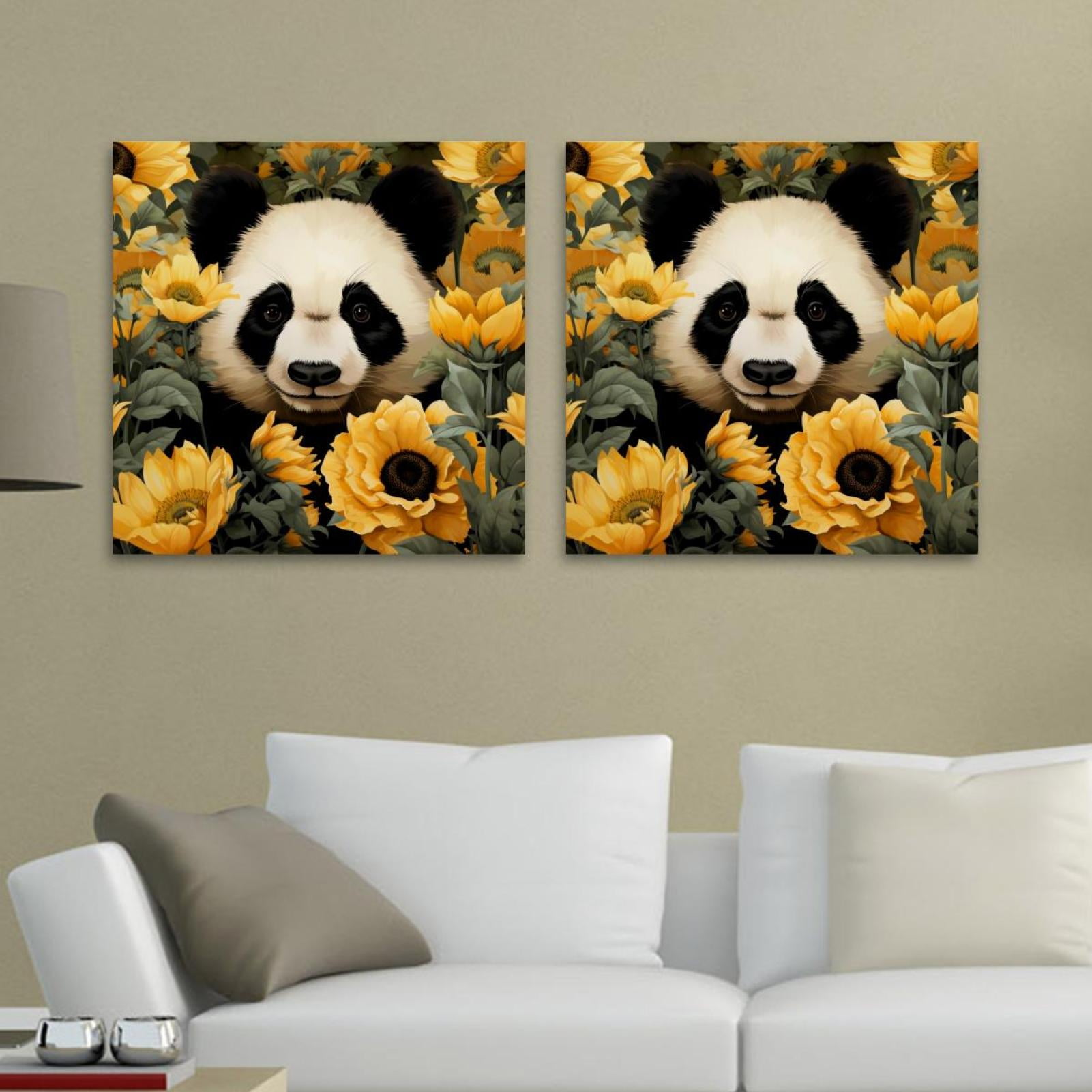 OWNSERIES Panda Among Sunflowers Pattern 2PC Canvas Wall Art Paintings ...