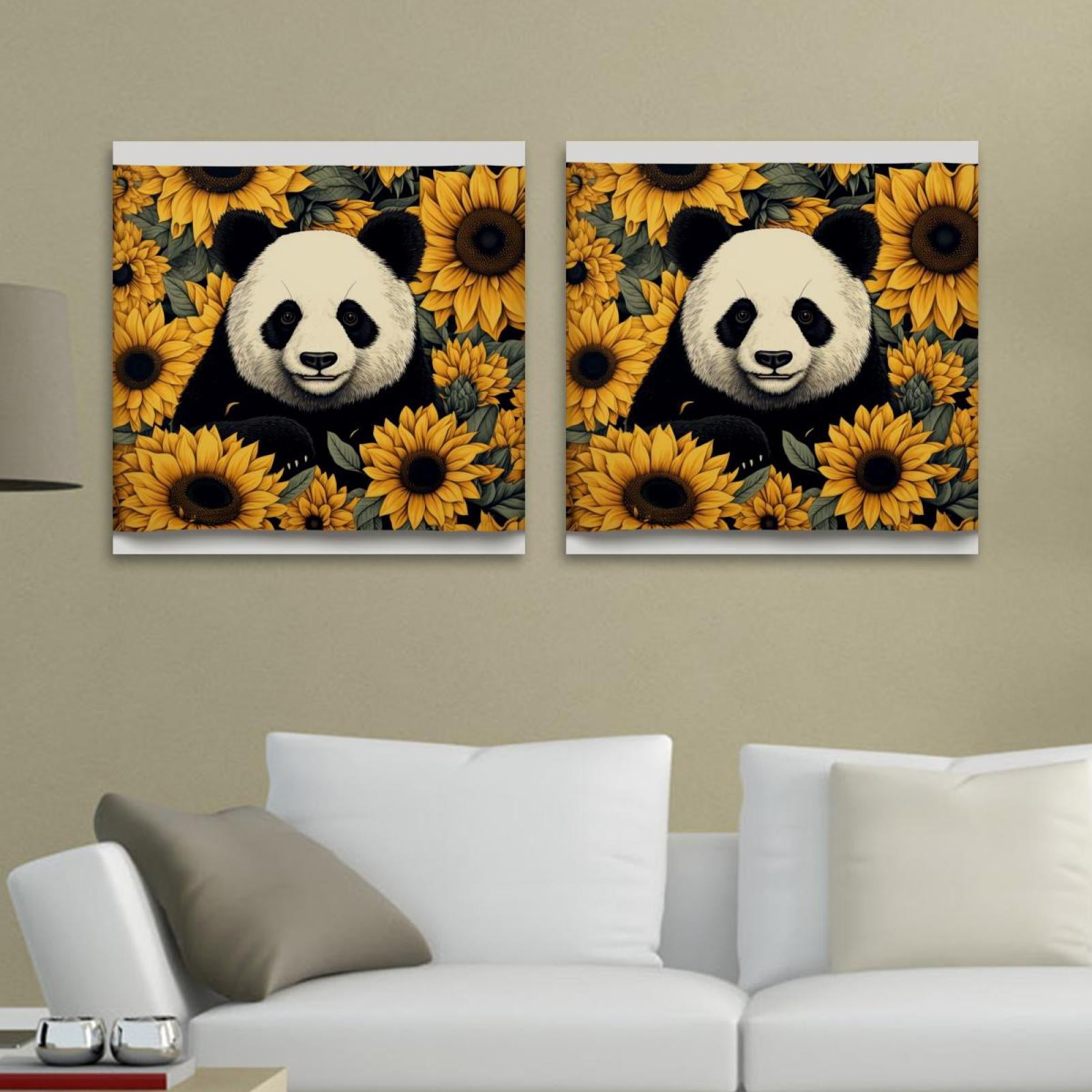 OWNSERIES Panda Among Sunflowers Pattern 2PC Canvas Wall Art Paintings ...