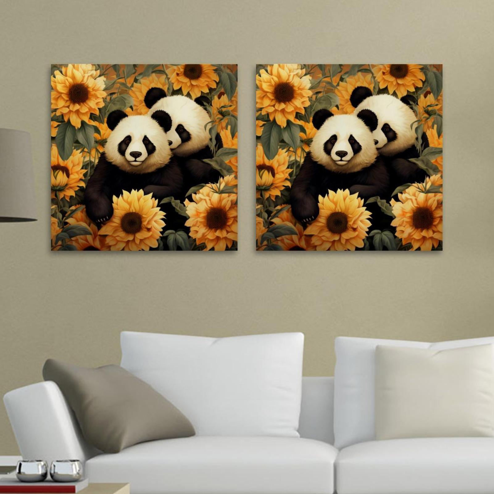 OWNSERIES Panda Among Sunflowers Pattern 2PC Canvas Wall Art Paintings ...