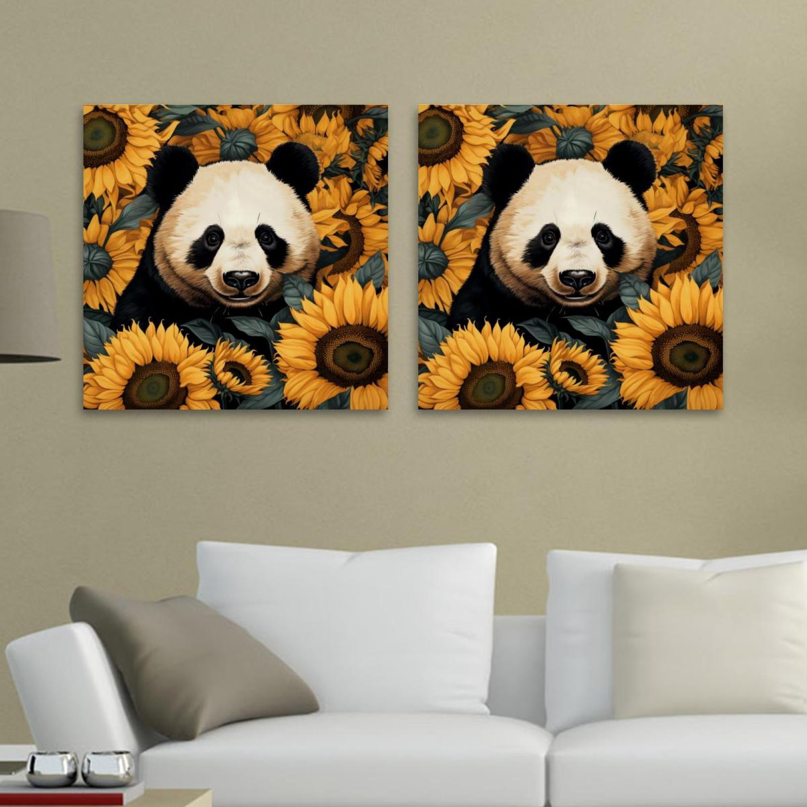 OWNSERIES Panda Among Sunflowers Pattern 2PC Canvas Wall Art Paintings ...