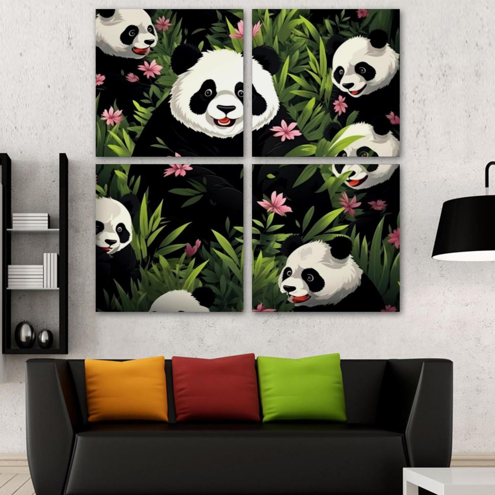 OWNSERIES Panda Pattern Pattern 4PC Frameless Canvas Wall Art Paintings ...