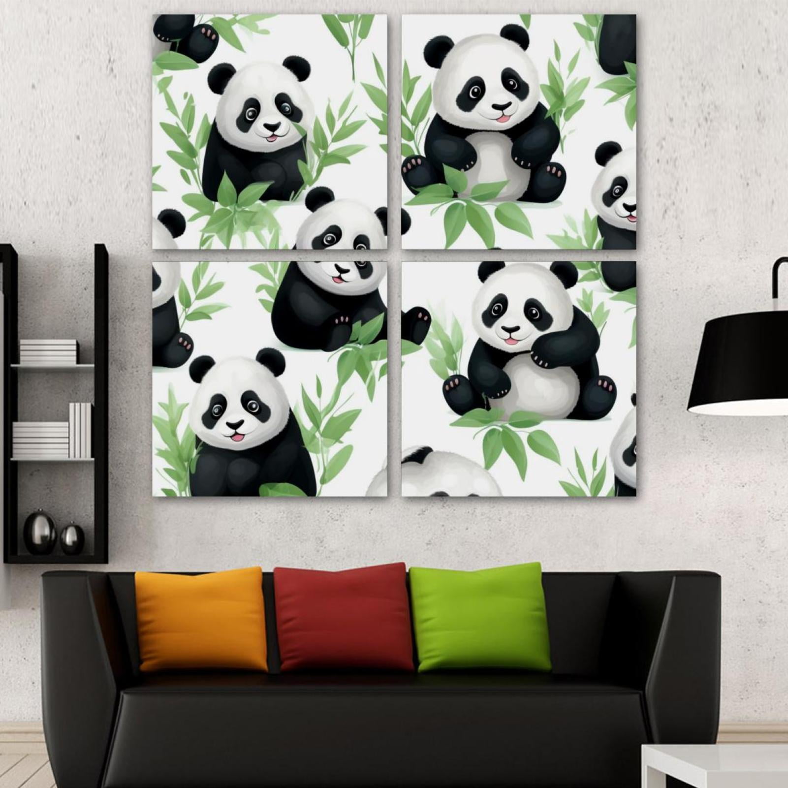 OWNSERIES Panda Pattern Pattern 4PC Frameless Canvas Wall Art Paintings ...