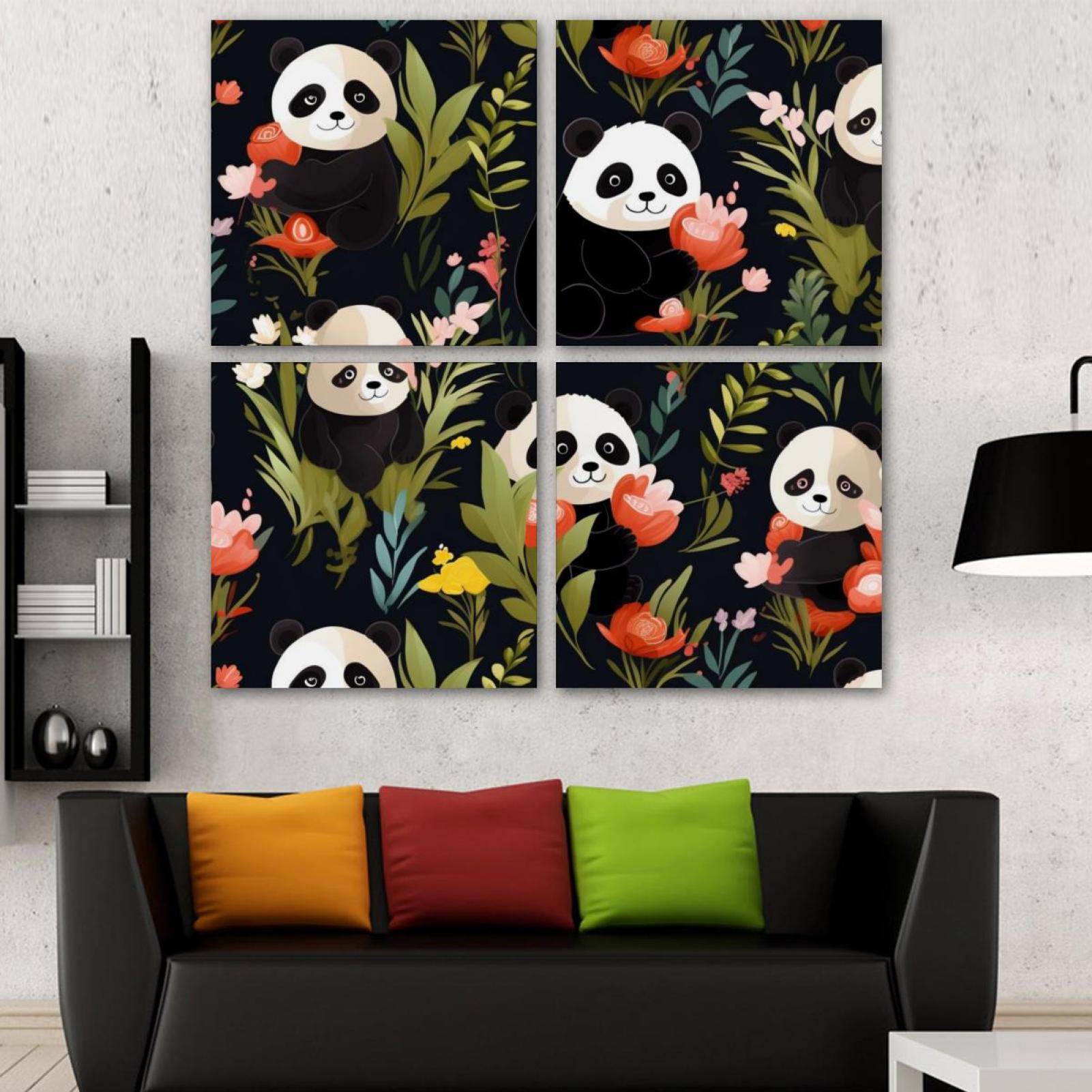 OWNSERIES Panda Pattern Pattern 4PC Frameless Canvas Wall Art Paintings ...