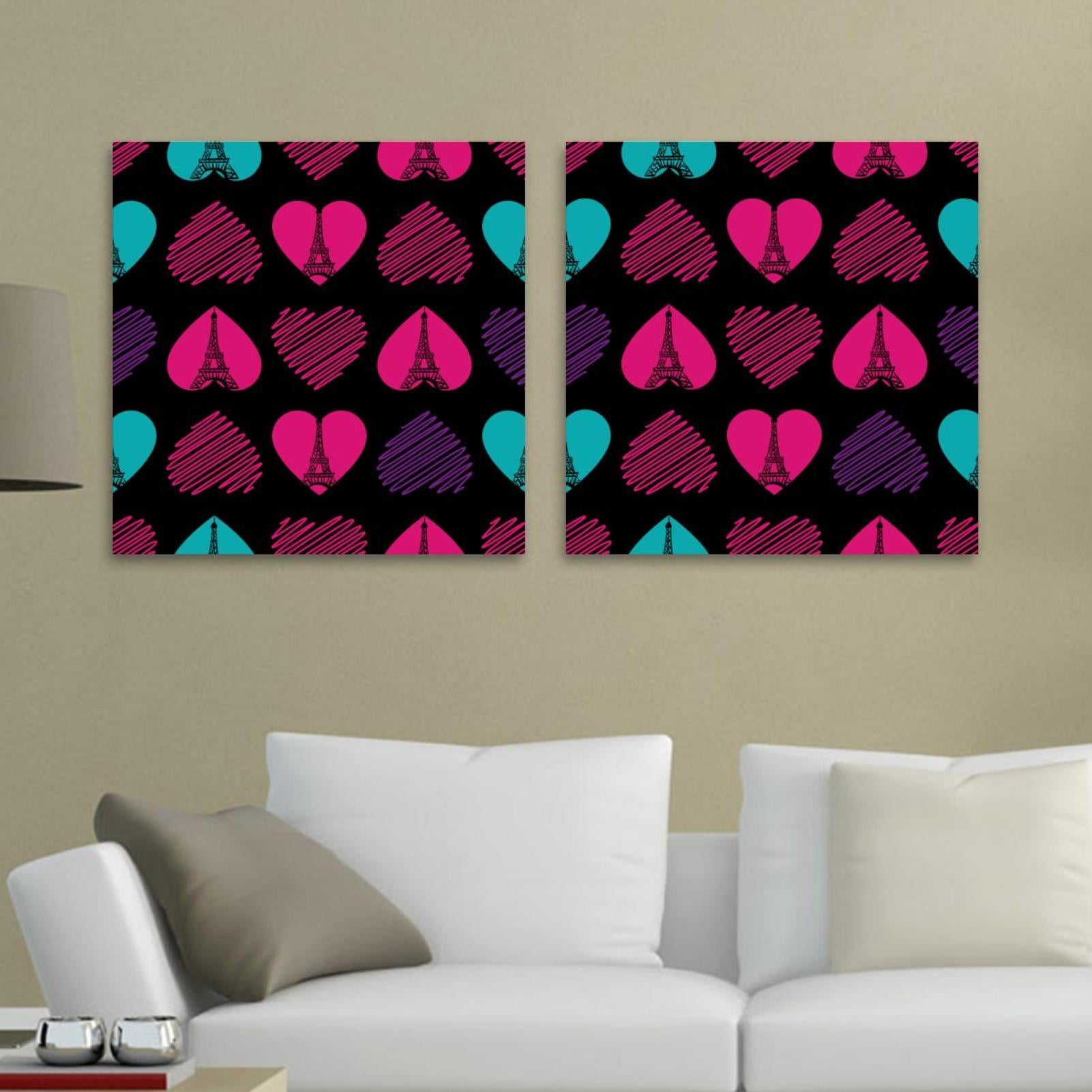 OWNSERIES Paris Eiffel Tower Love Pattern 2PC Canvas Wall Art Paintings ...