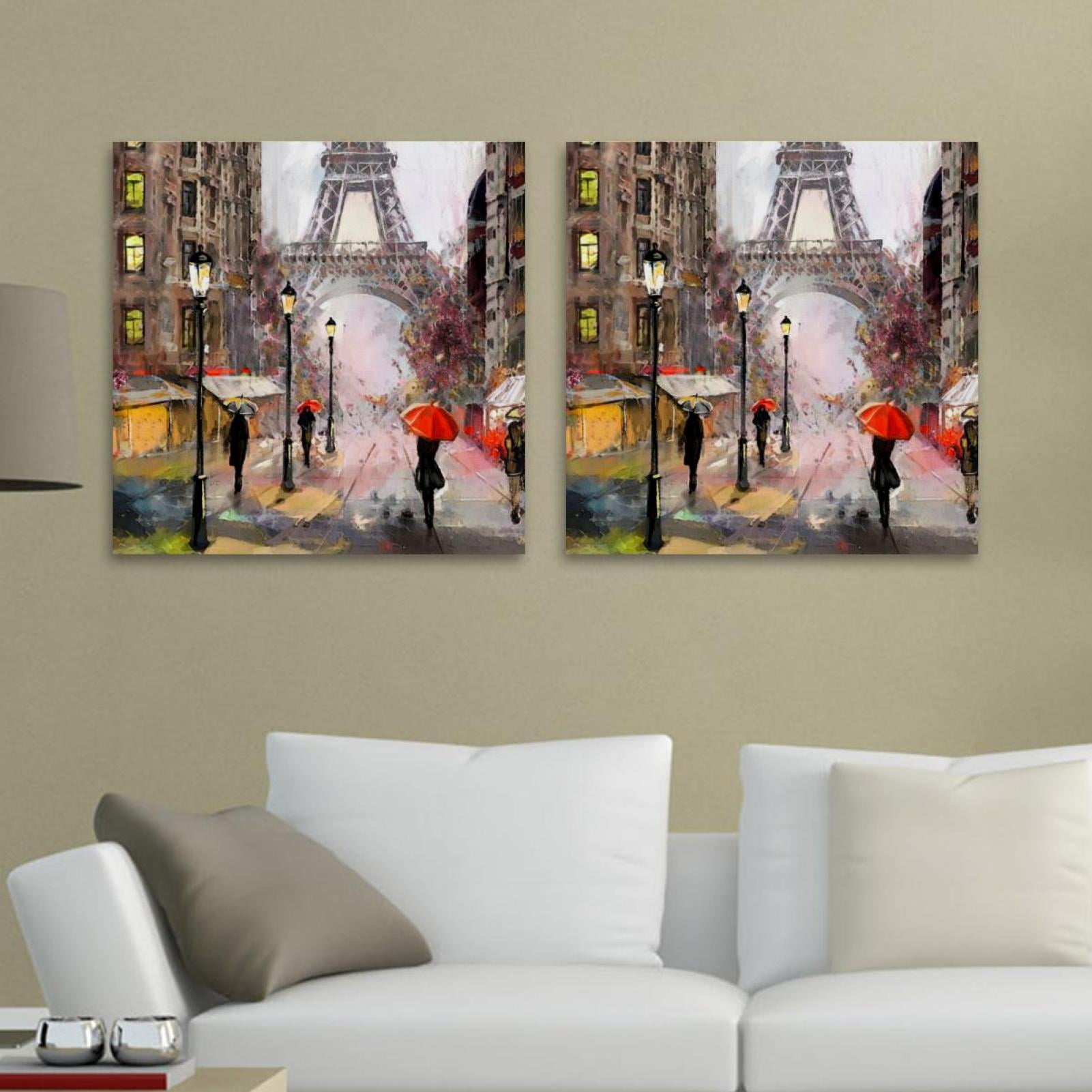 OWNSERIES Paris Eiffel Tower Oil Painting Pattern 2PC Canvas Wall Art ...