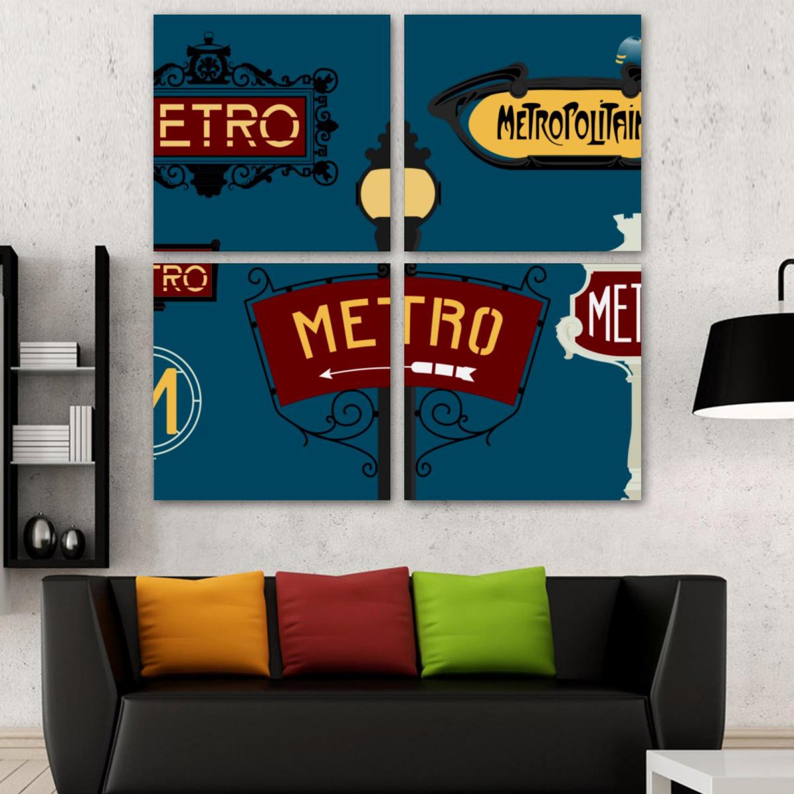 OWNSERIES Paris Metro Pattern 4PC Frameless Canvas Wall Art Paintings ...