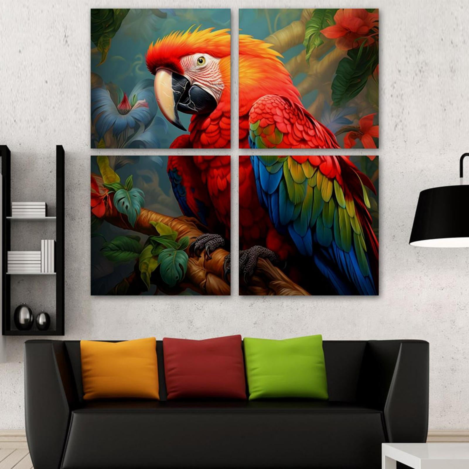OWNSERIES Parrot Pattern Pattern 4PC Frameless Canvas Wall Art ...