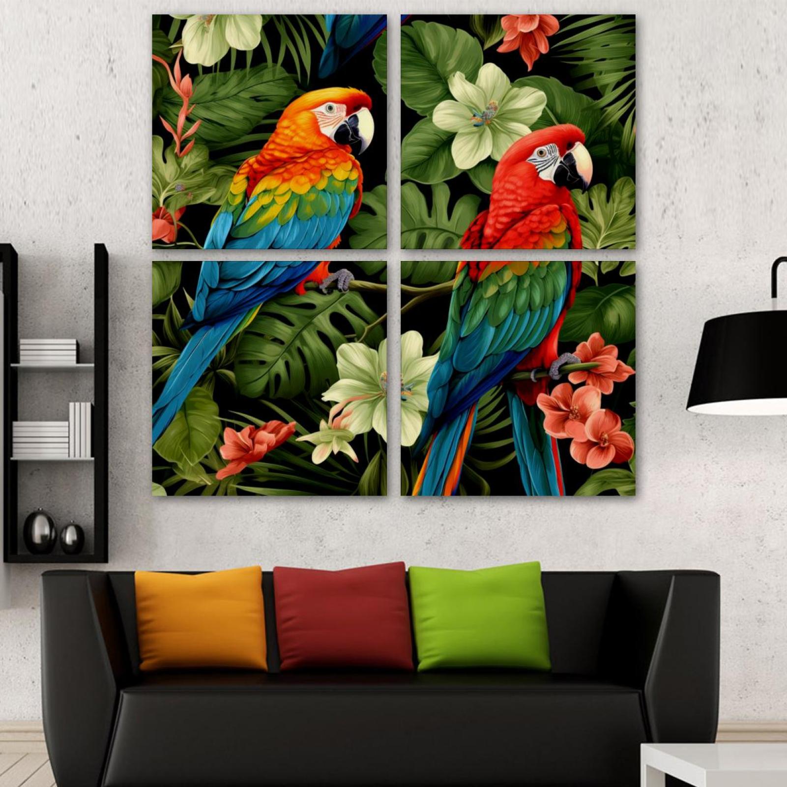OWNSERIES Parrot Pattern Pattern 4PC Frameless Canvas Wall Art ...