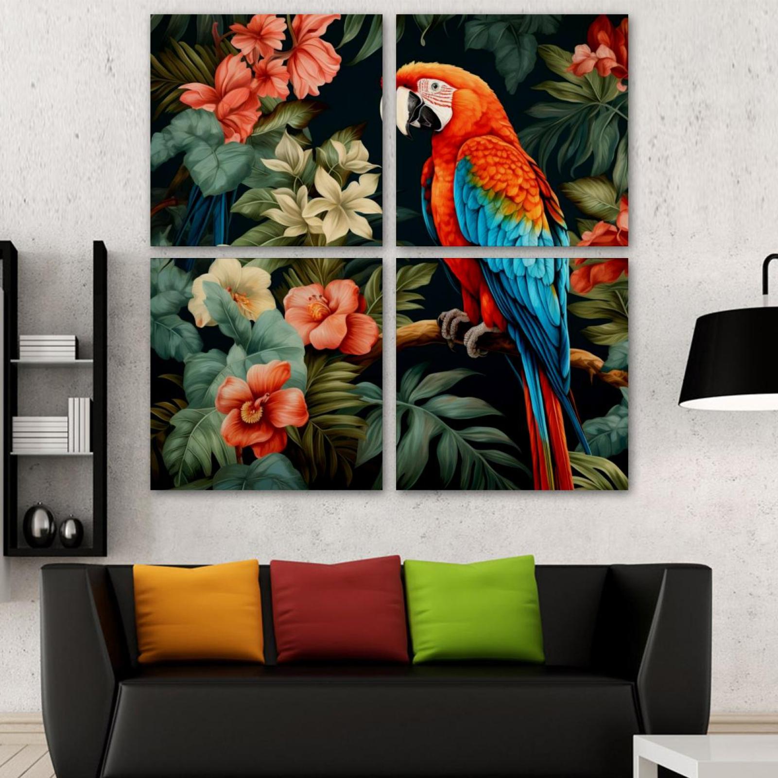 OWNSERIES Parrot Pattern Pattern 4PC Frameless Canvas Wall Art ...