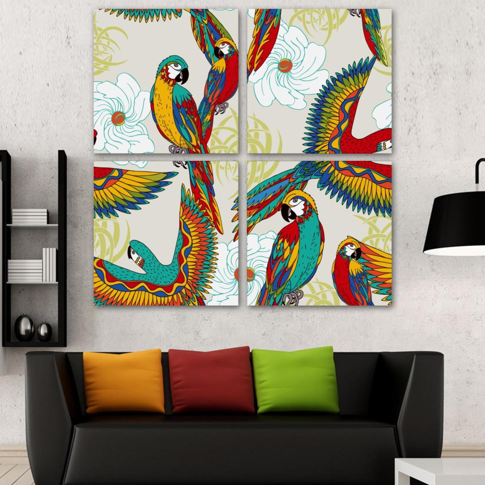 OWNSERIES Parrots Animal Pattern 4PC Frameless Canvas Wall Art ...
