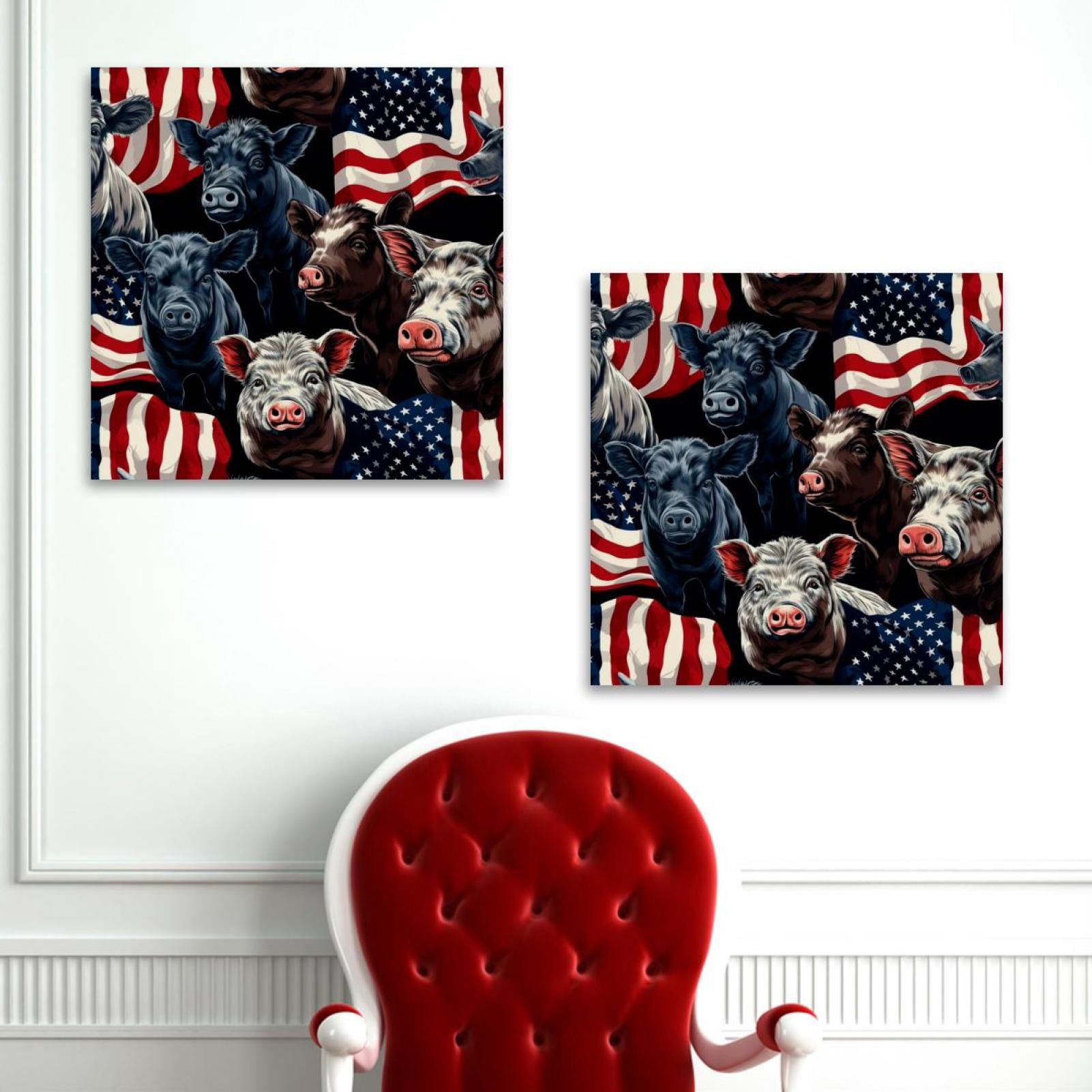 OWNSERIES Pattern of Animals with American Flag Pattern 2PC Canvas Wall ...