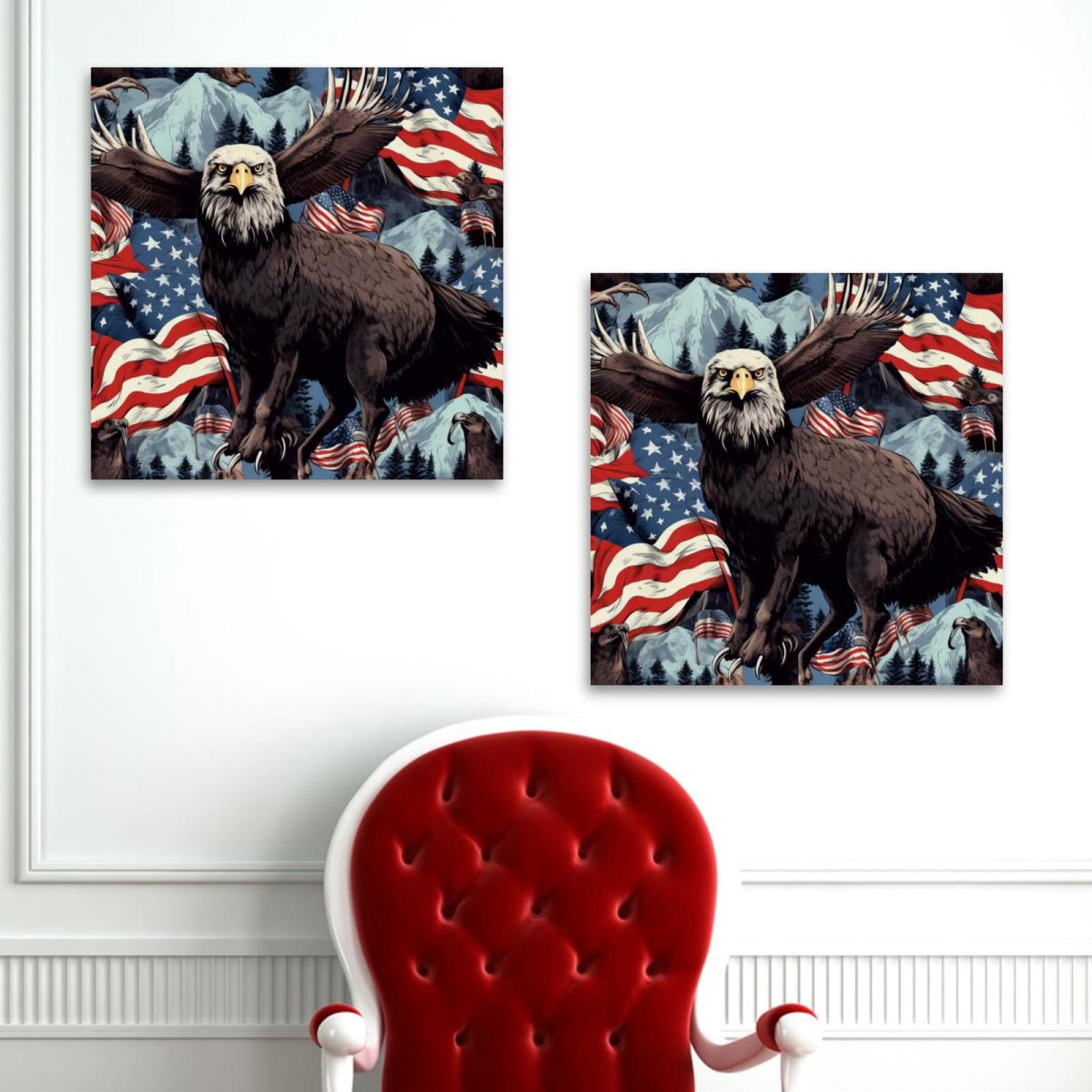OWNSERIES Pattern of Animals with American Flag Pattern 2PC Canvas Wall ...