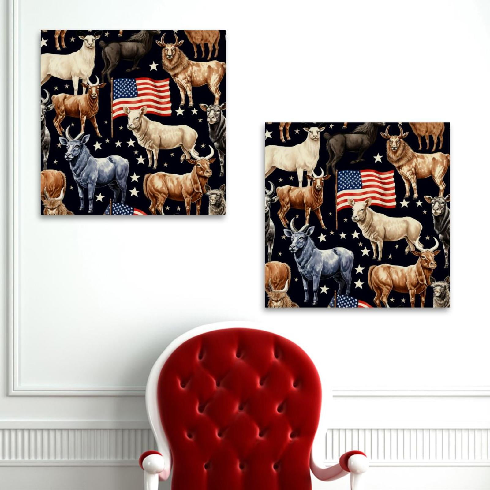 OWNSERIES Pattern of Animals with American Flag Pattern 2PC Canvas Wall ...