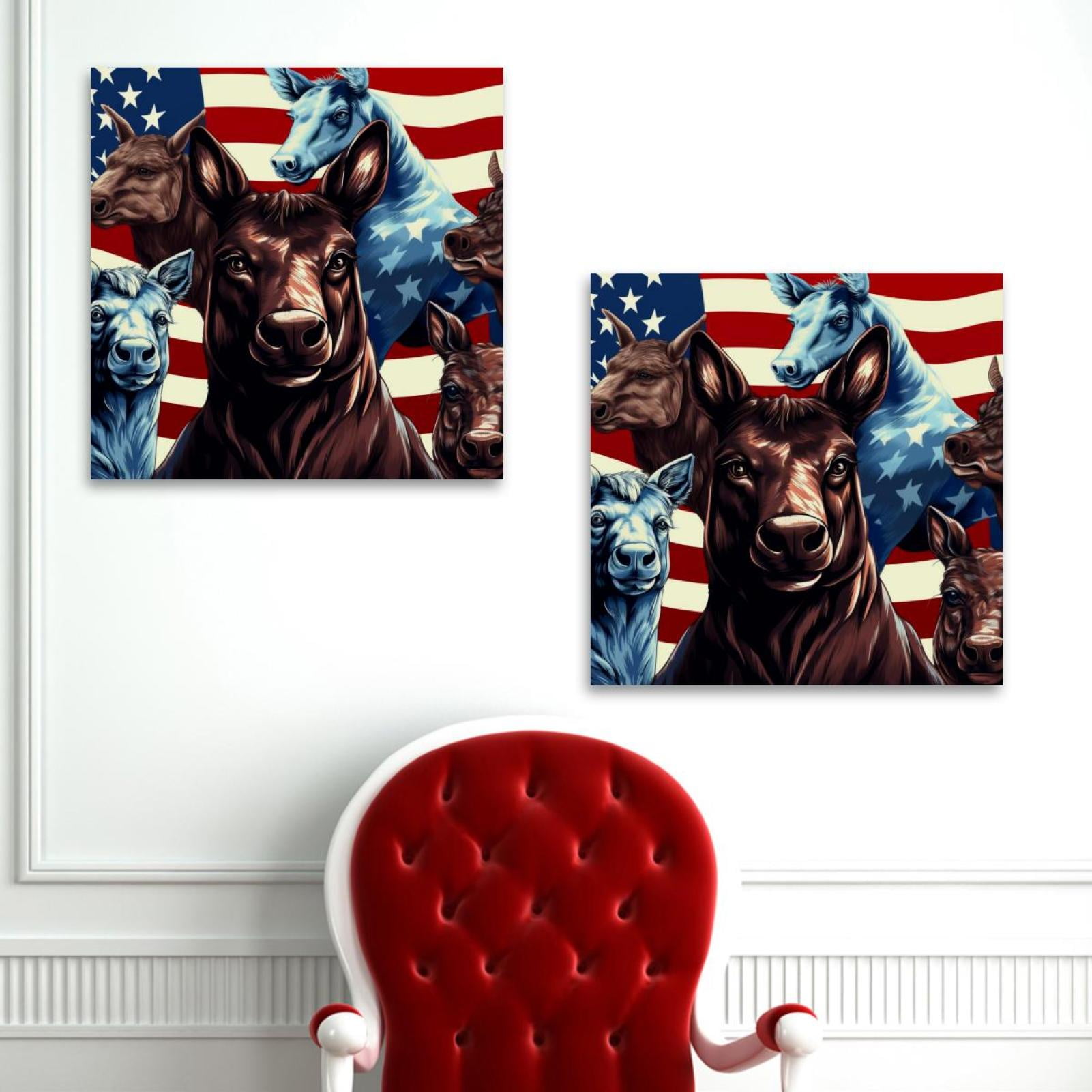OWNSERIES Pattern of Animals with American Flag Pattern 2PC Canvas Wall ...
