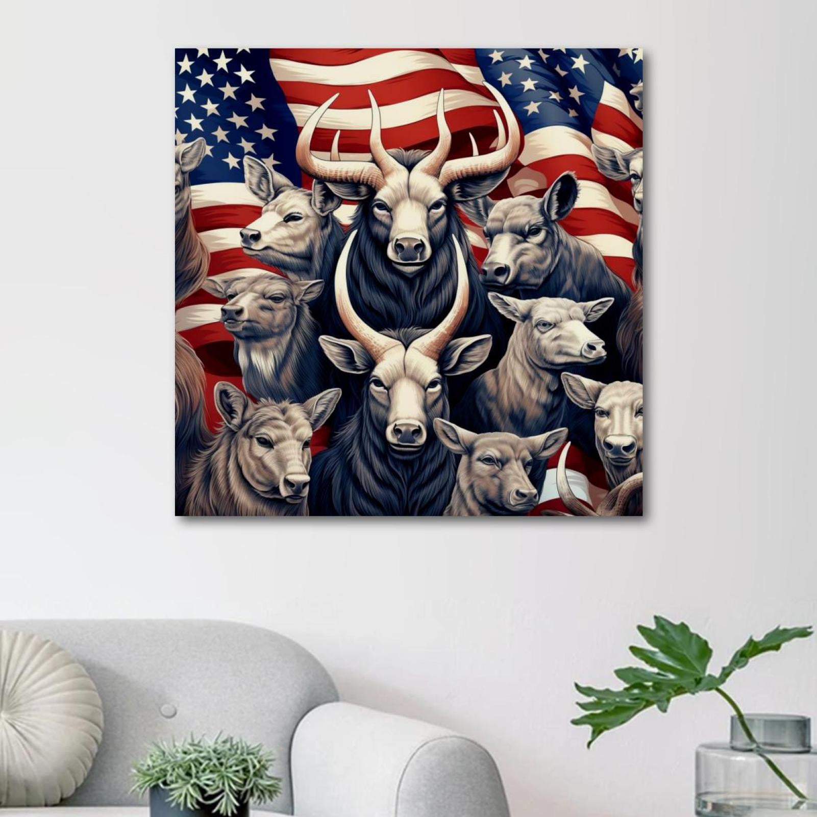 OWNSERIES Pattern of Animals with American Flag Pattern Canvas Wall Art ...