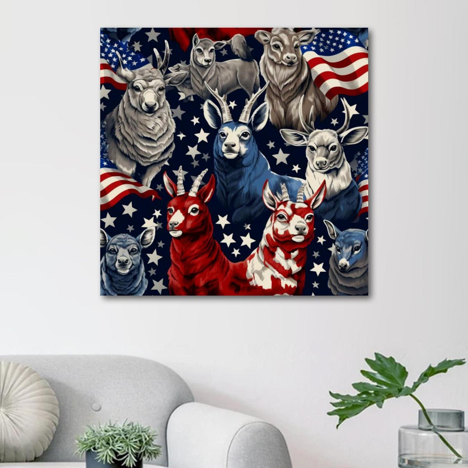 OWNSERIES Pattern of Animals with American Flag Pattern Canvas Wall Art ...