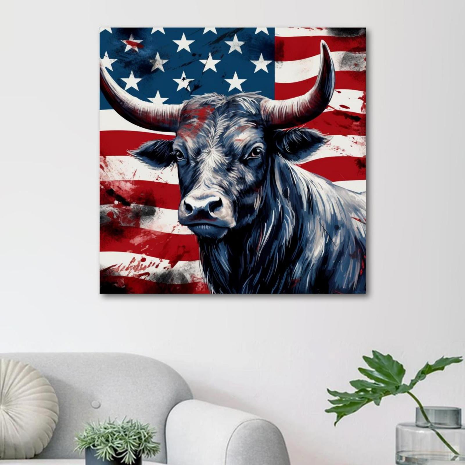 OWNSERIES Pattern of Animals with American Flag Pattern Canvas Wall Art ...