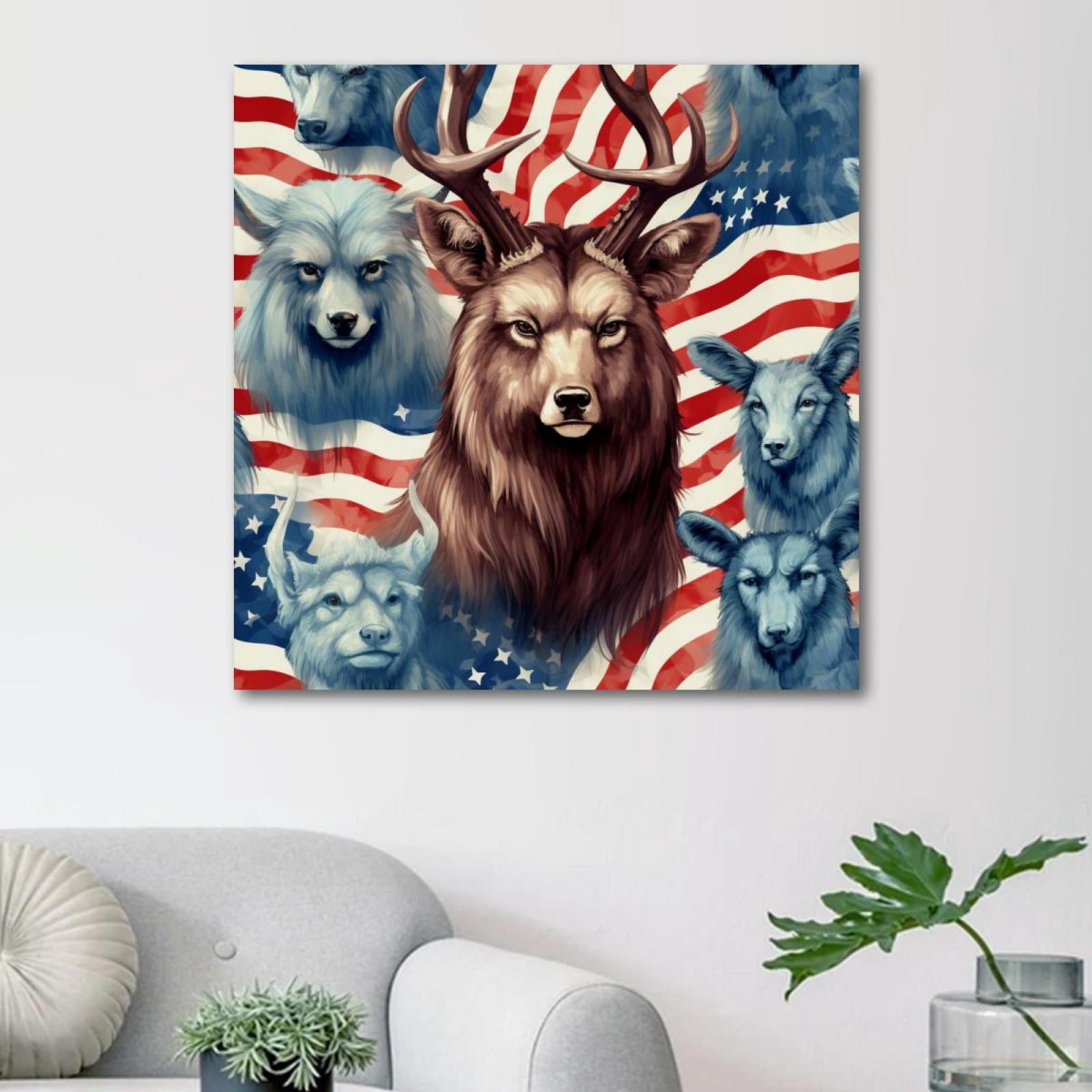 OWNSERIES Pattern of Animals with American Flag Pattern Canvas Wall Art ...