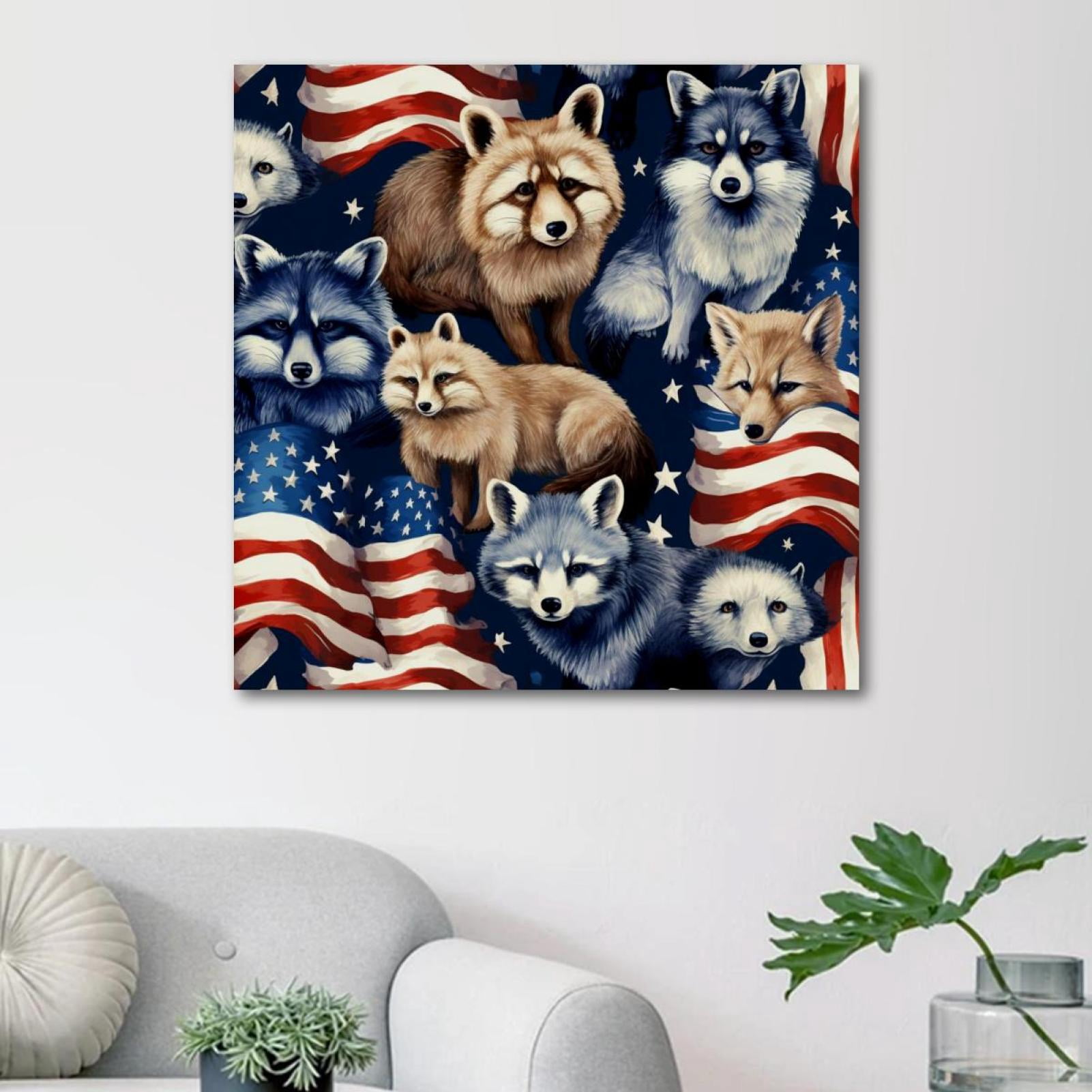 OWNSERIES Pattern of Animals with American Flag Pattern Canvas Wall Art ...