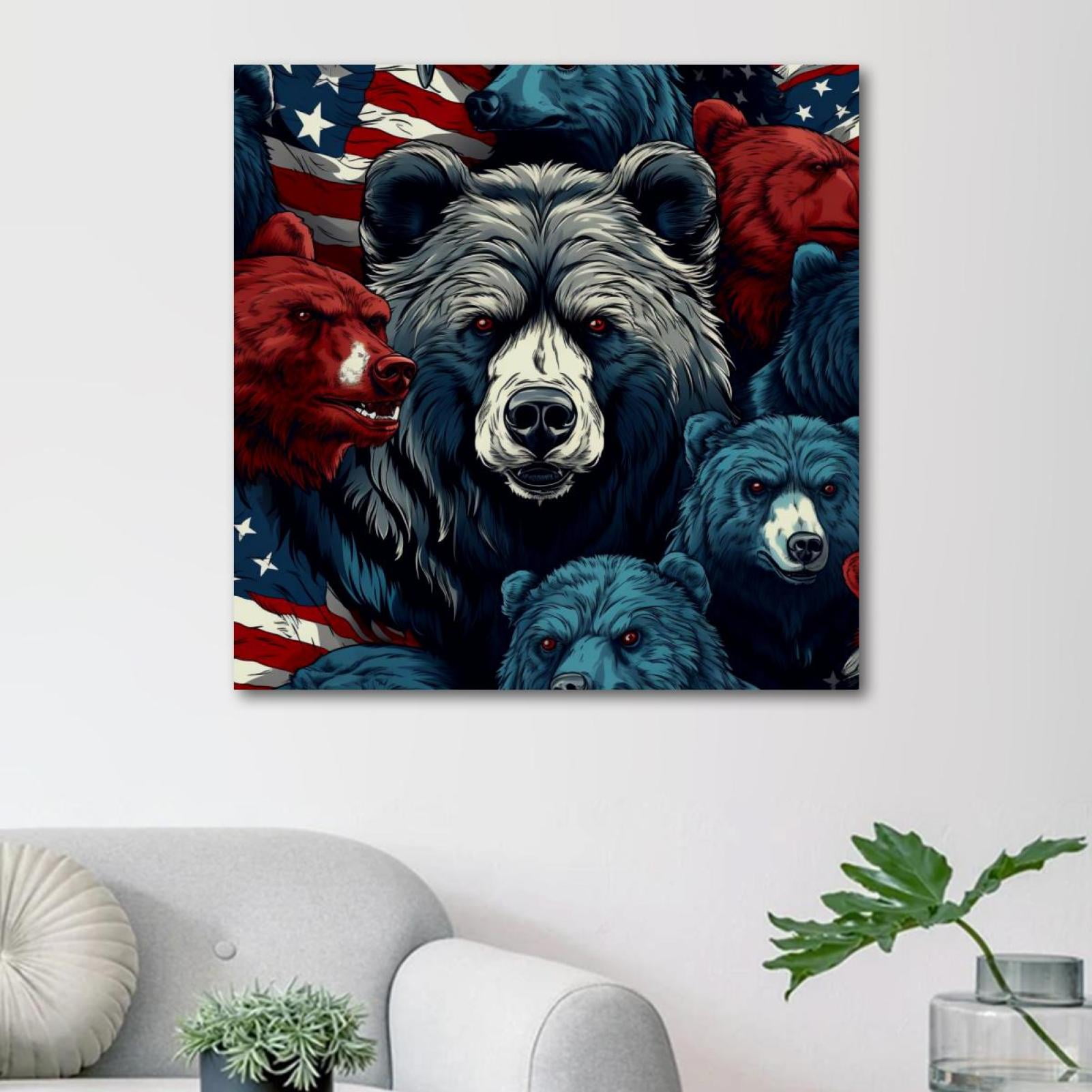 OWNSERIES Pattern of Animals with American Flag Pattern Canvas Wall Art ...