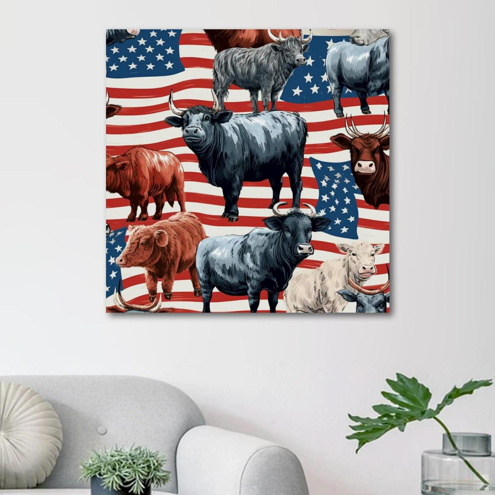 OWNSERIES Pattern of Animals with American Flag Pattern Canvas Wall Art ...