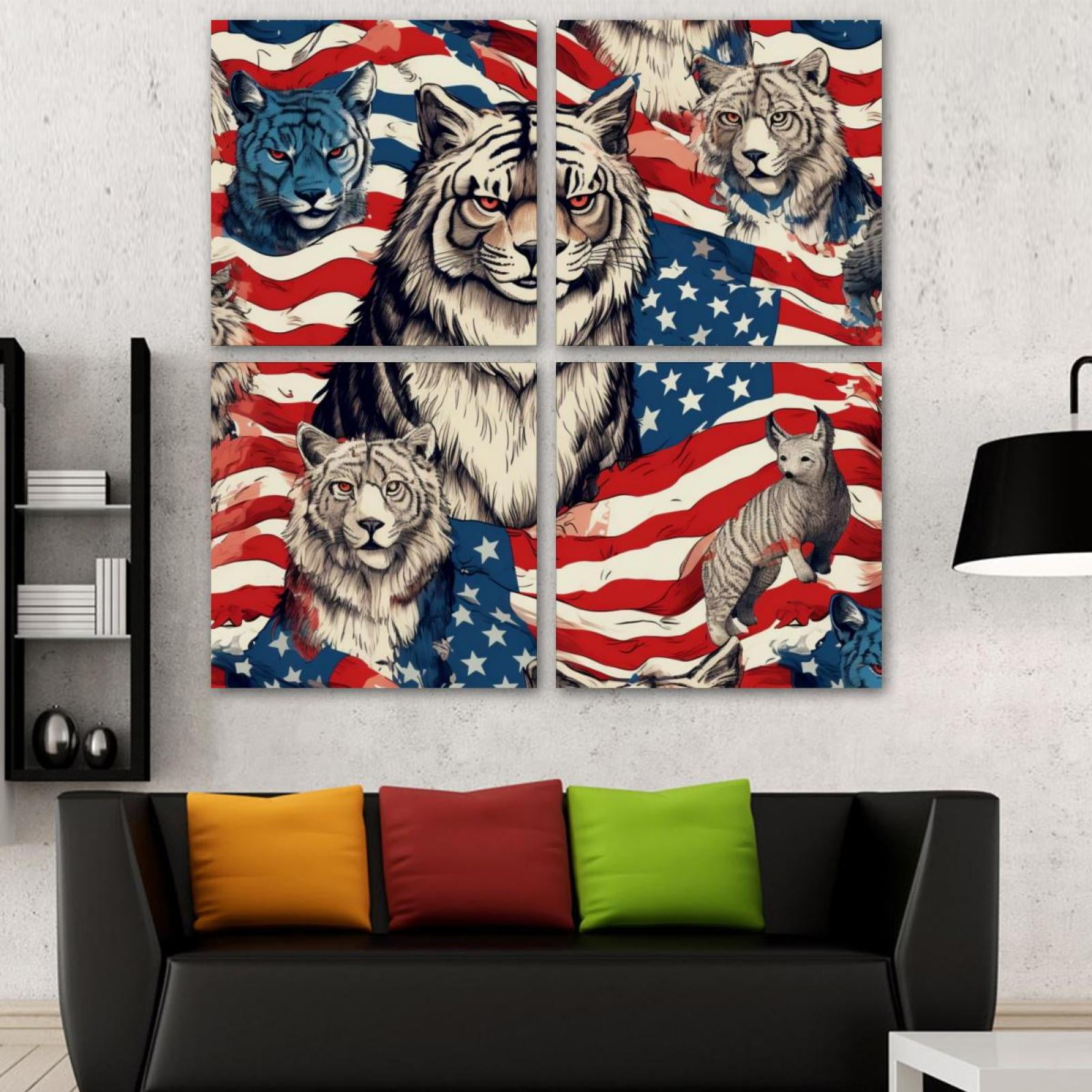 OWNSERIES Pattern of Animals with American Flag Pattern 4PC Frameless ...