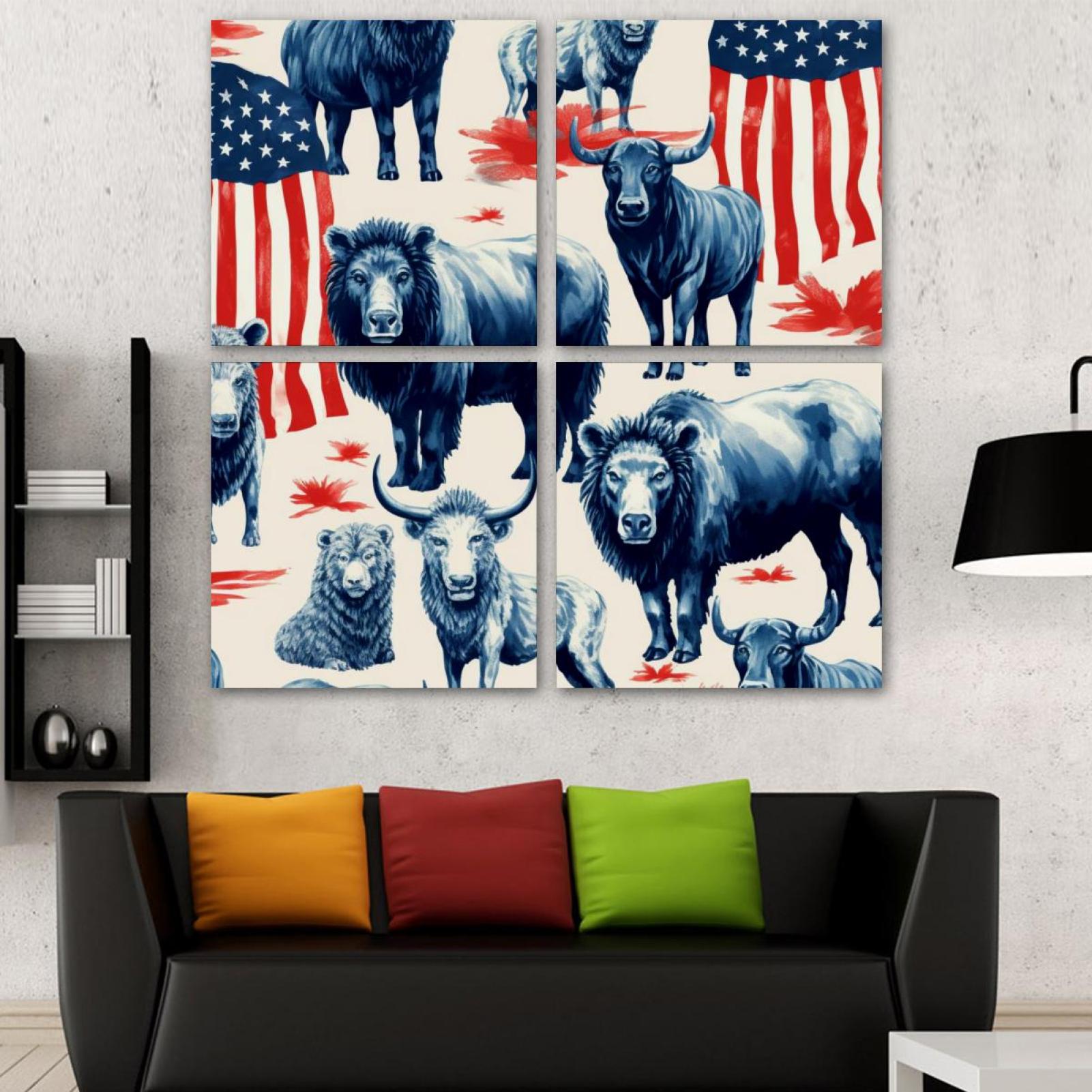 OWNSERIES Pattern of Animals with American Flag Pattern 4PC Frameless ...