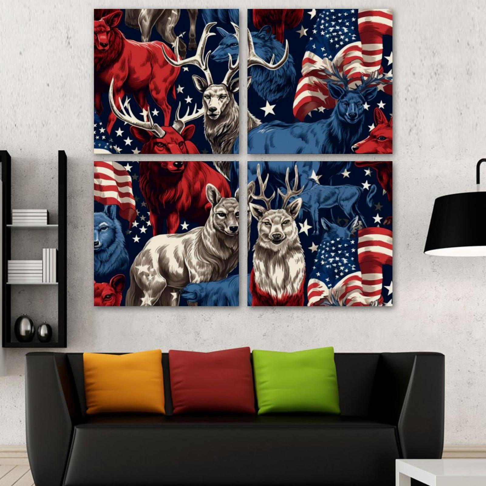 OWNSERIES Pattern of Animals with American Flag Pattern 4PC Frameless ...