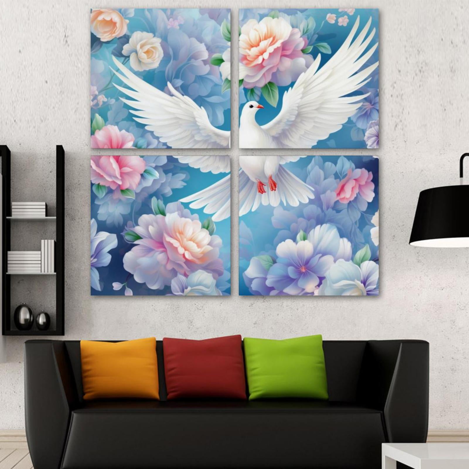 OWNSERIES Peace Dove Pattern Pattern 4PC Frameless Canvas Wall Art ...