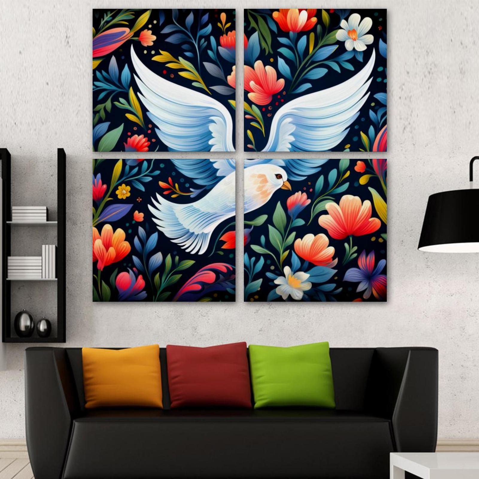 OWNSERIES Peace Dove Pattern Pattern 4PC Frameless Canvas Wall Art ...