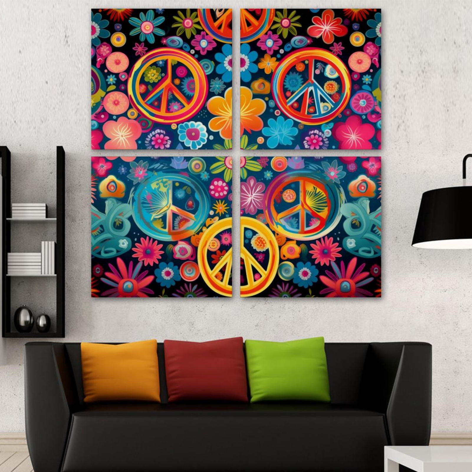 OWNSERIES Peace Pattern Pattern 4PC Frameless Canvas Wall Art Paintings ...