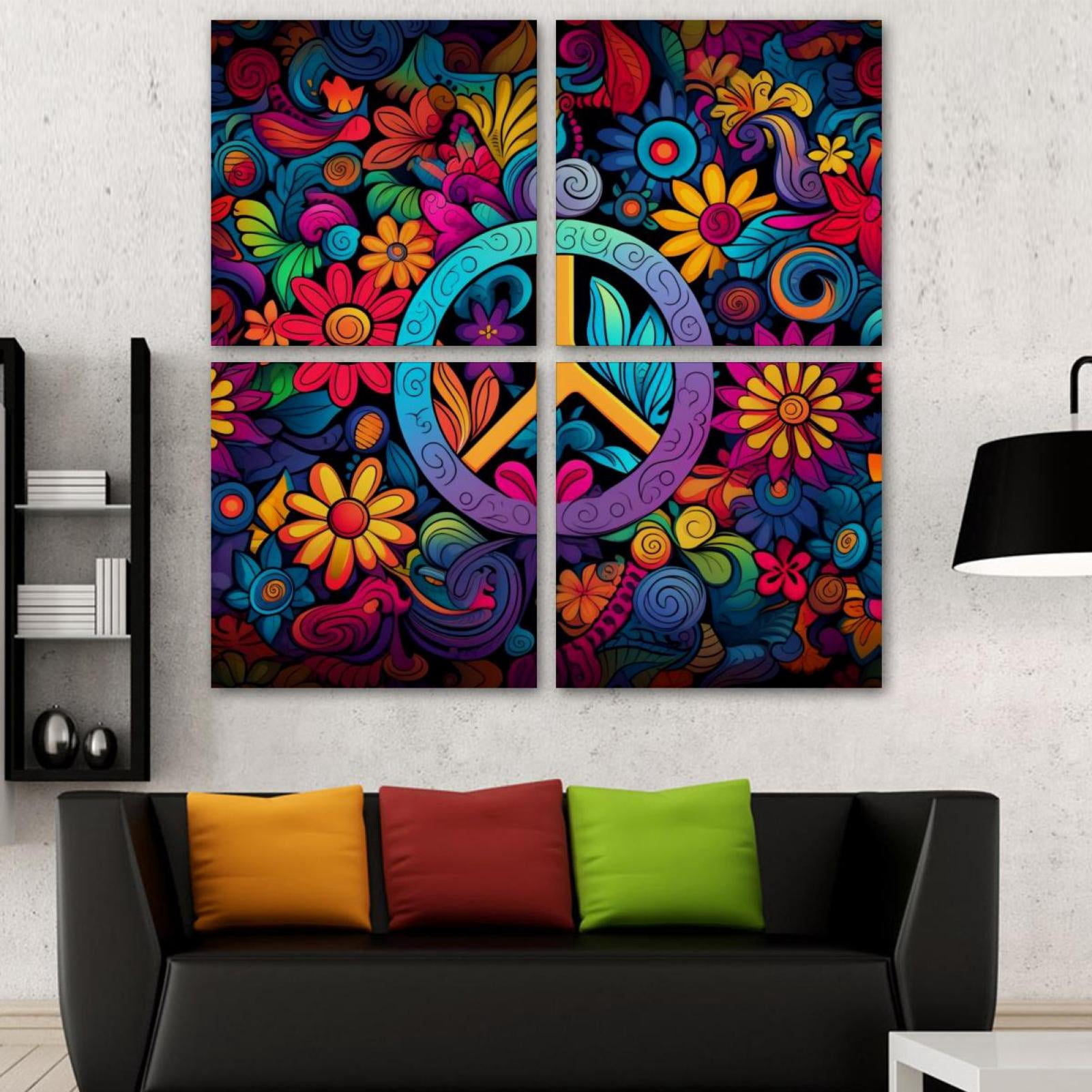 OWNSERIES Peace Pattern Pattern 4PC Frameless Canvas Wall Art Paintings ...
