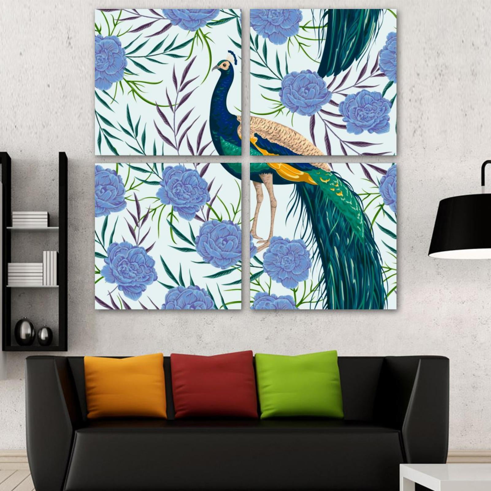 OWNSERIES Peacock Animal Pattern 4PC Frameless Canvas Wall Art ...