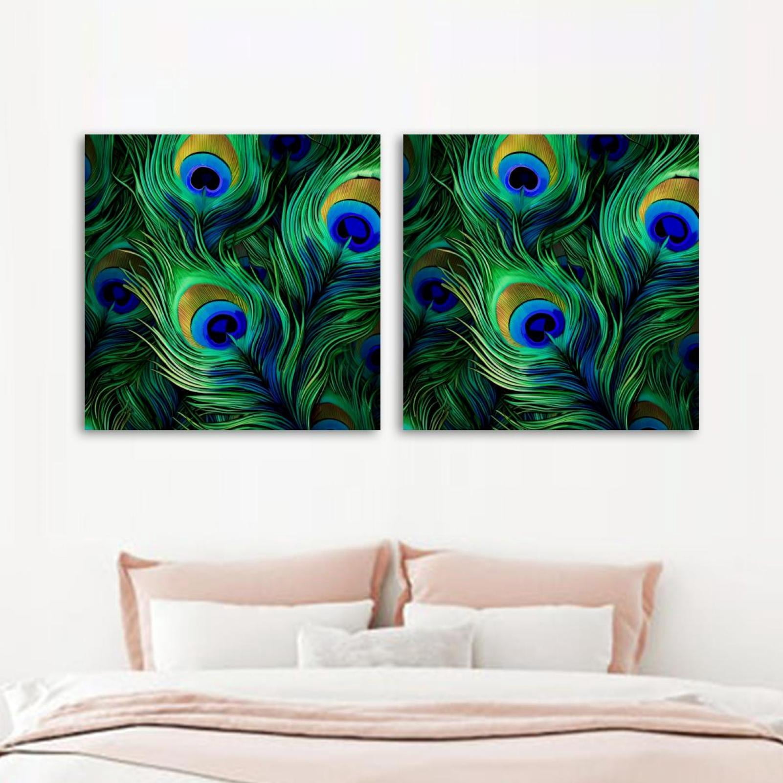 OWNSERIES Peacock Feather Pattern Pattern 2PC Canvas Wall Art Paintings ...