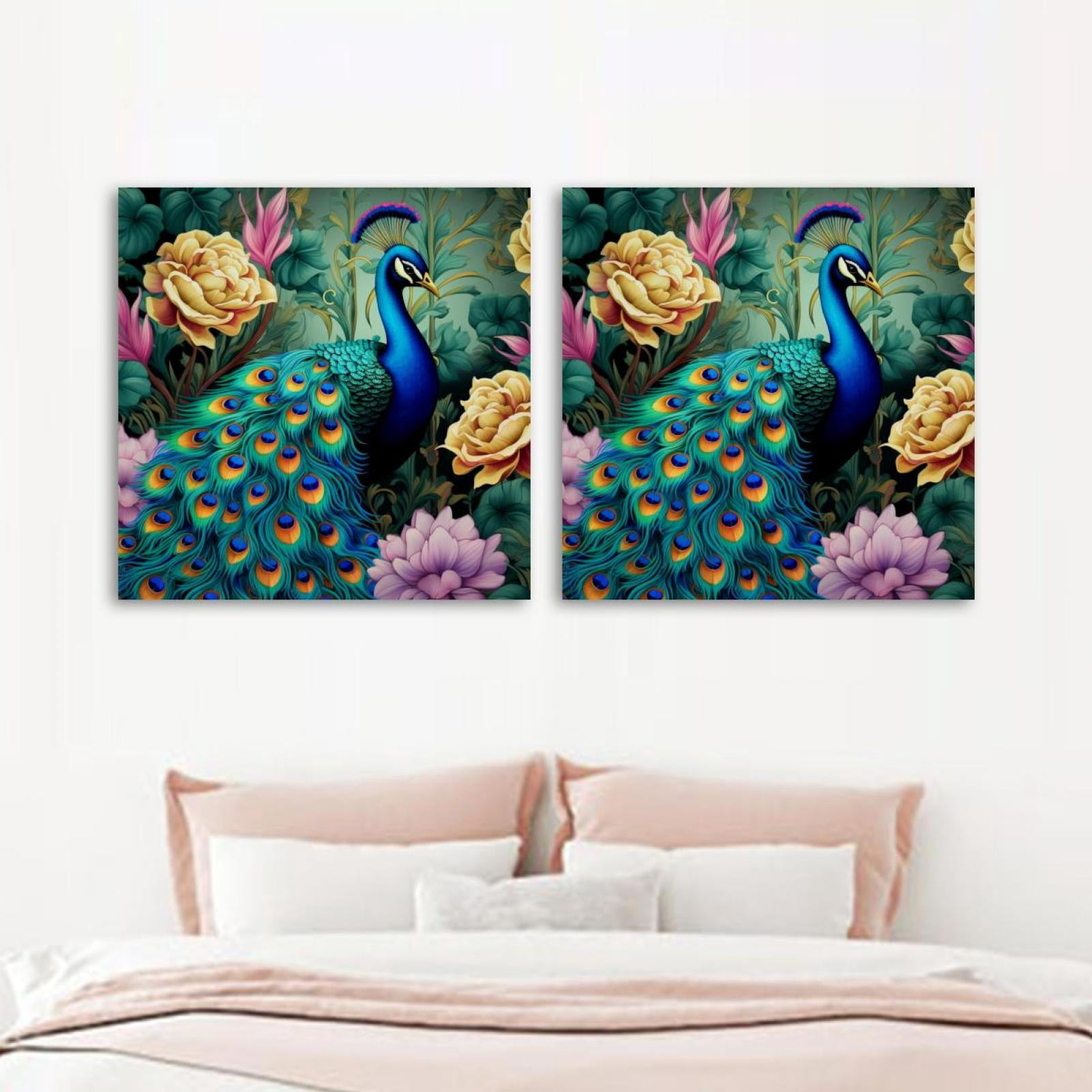 OWNSERIES Peacock Pattern 2PC Canvas Wall Art Paintings for Living Room ...