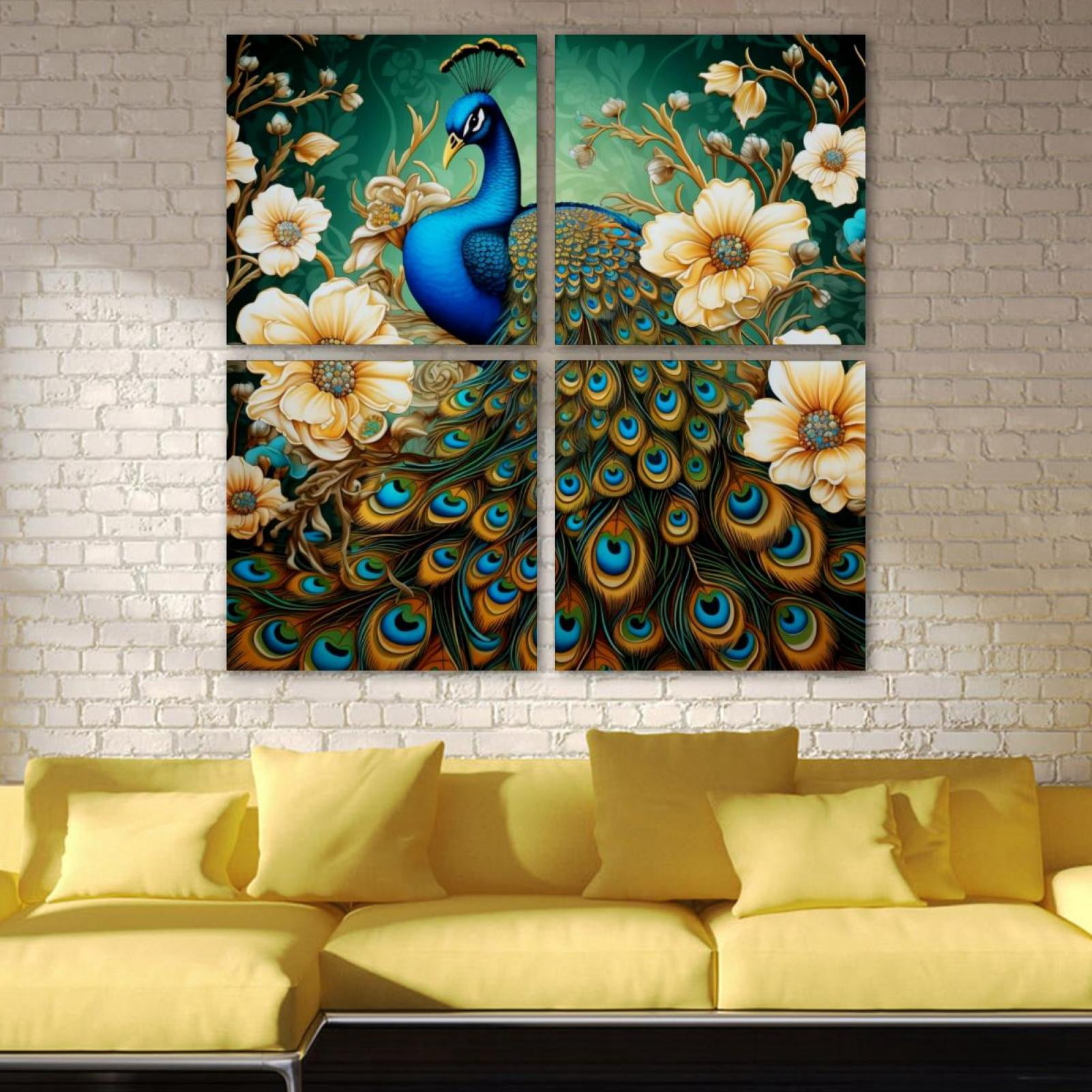 OWNSERIES Peacock Pattern 4PC Frameless Canvas Wall Art Paintings for ...