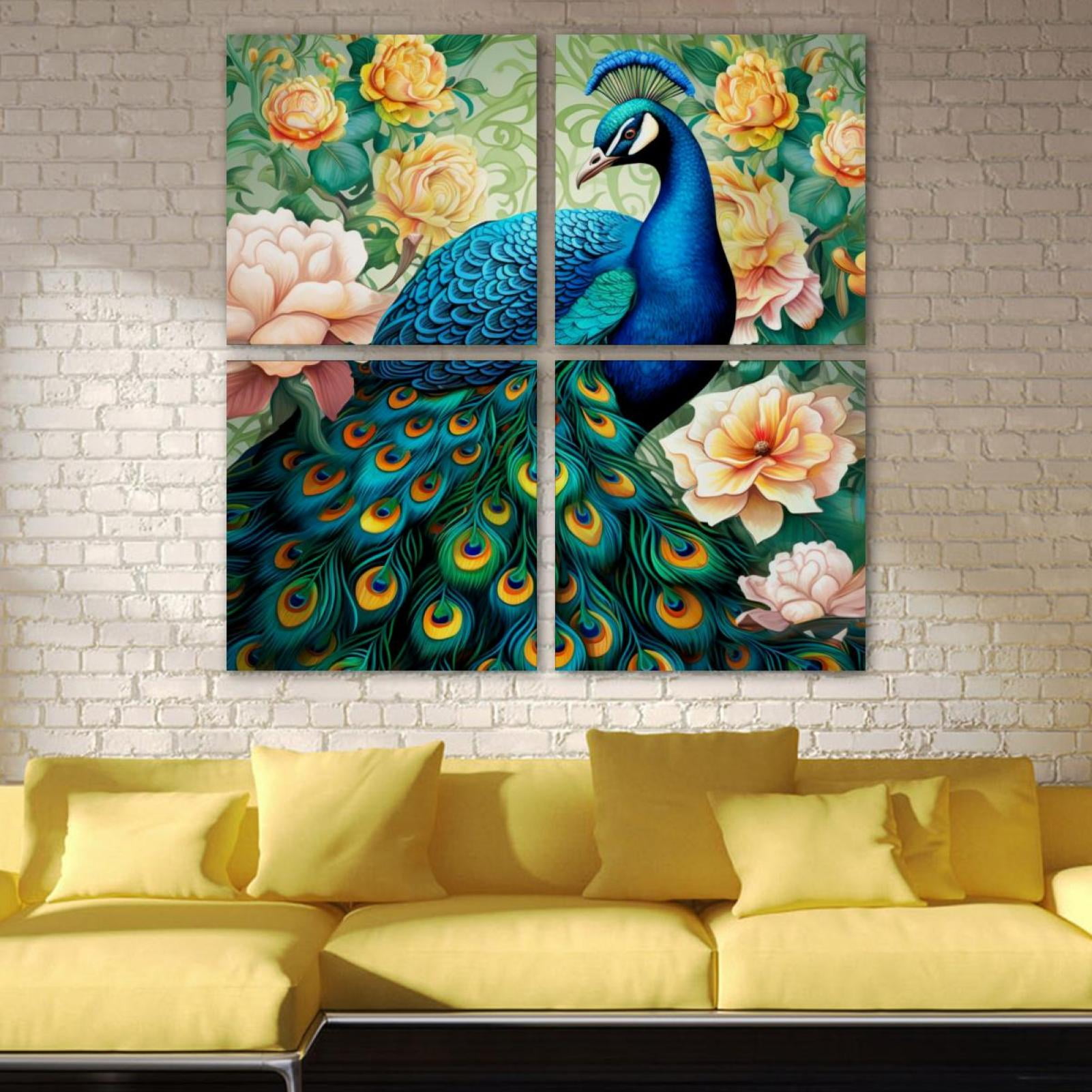 OWNSERIES Peacock Pattern 4PC Frameless Canvas Wall Art Paintings for ...