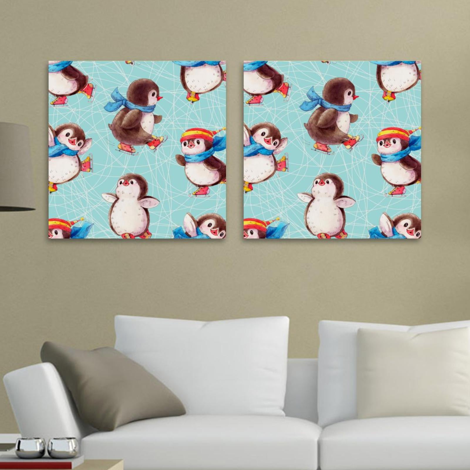 OWNSERIES Penguin Animal Cute Pattern 2PC Canvas Wall Art Paintings for ...