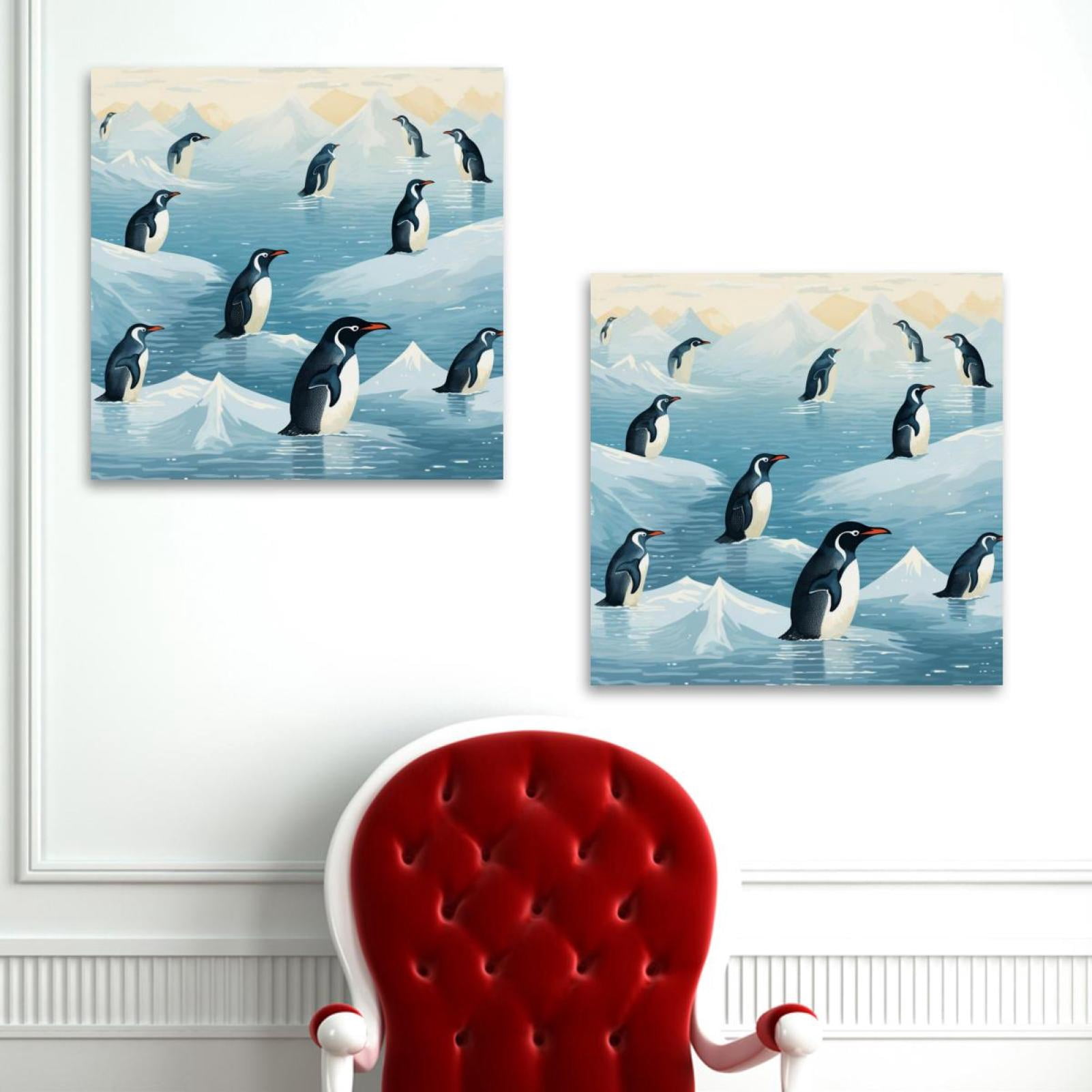OWNSERIES Penguin Pattern 2PC Canvas Wall Art Paintings for Living Room ...